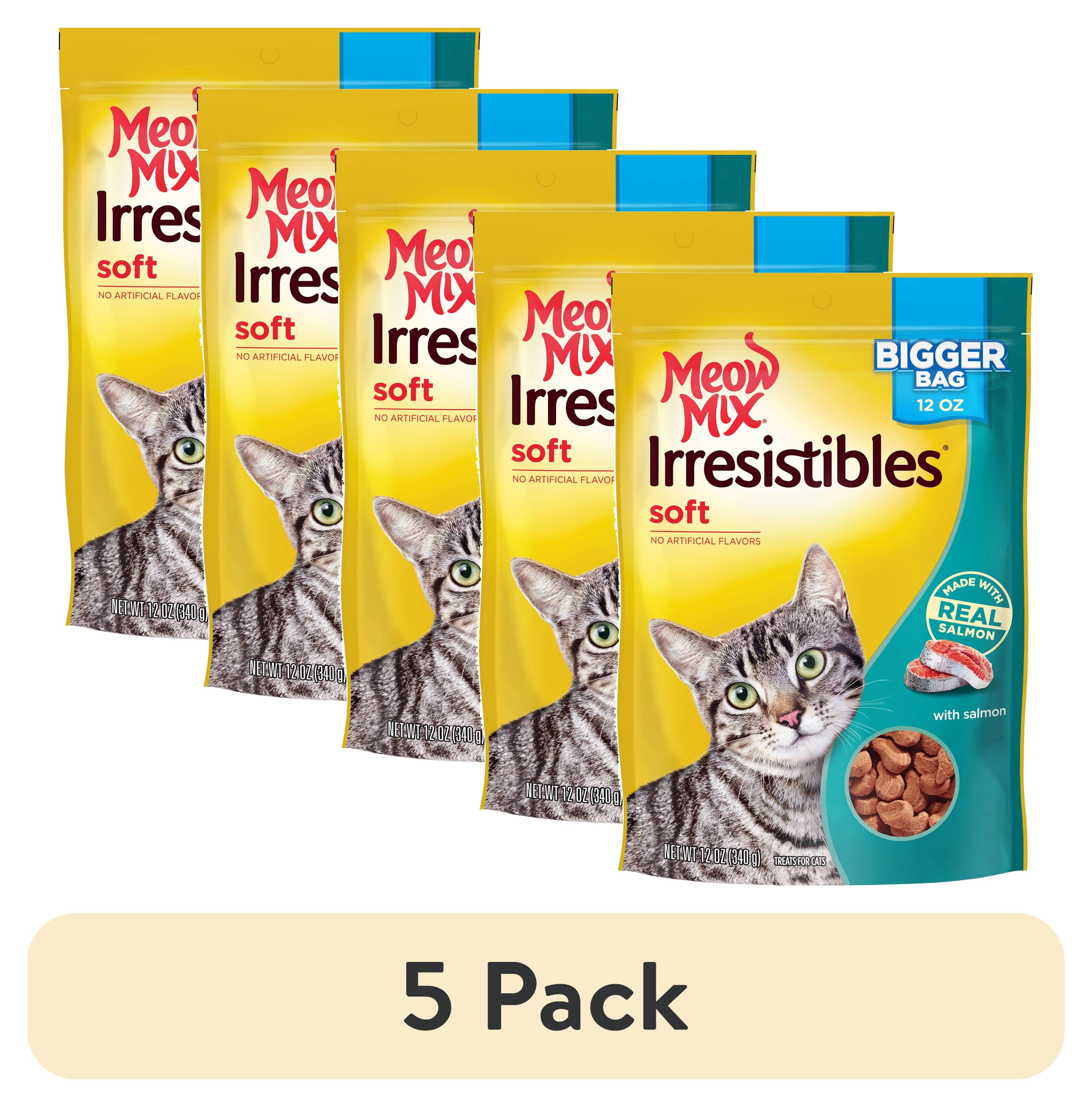 (5 pack) Meow Mix Irresistibles Soft Cat Treats with Salmon, 12 oz Bag ...