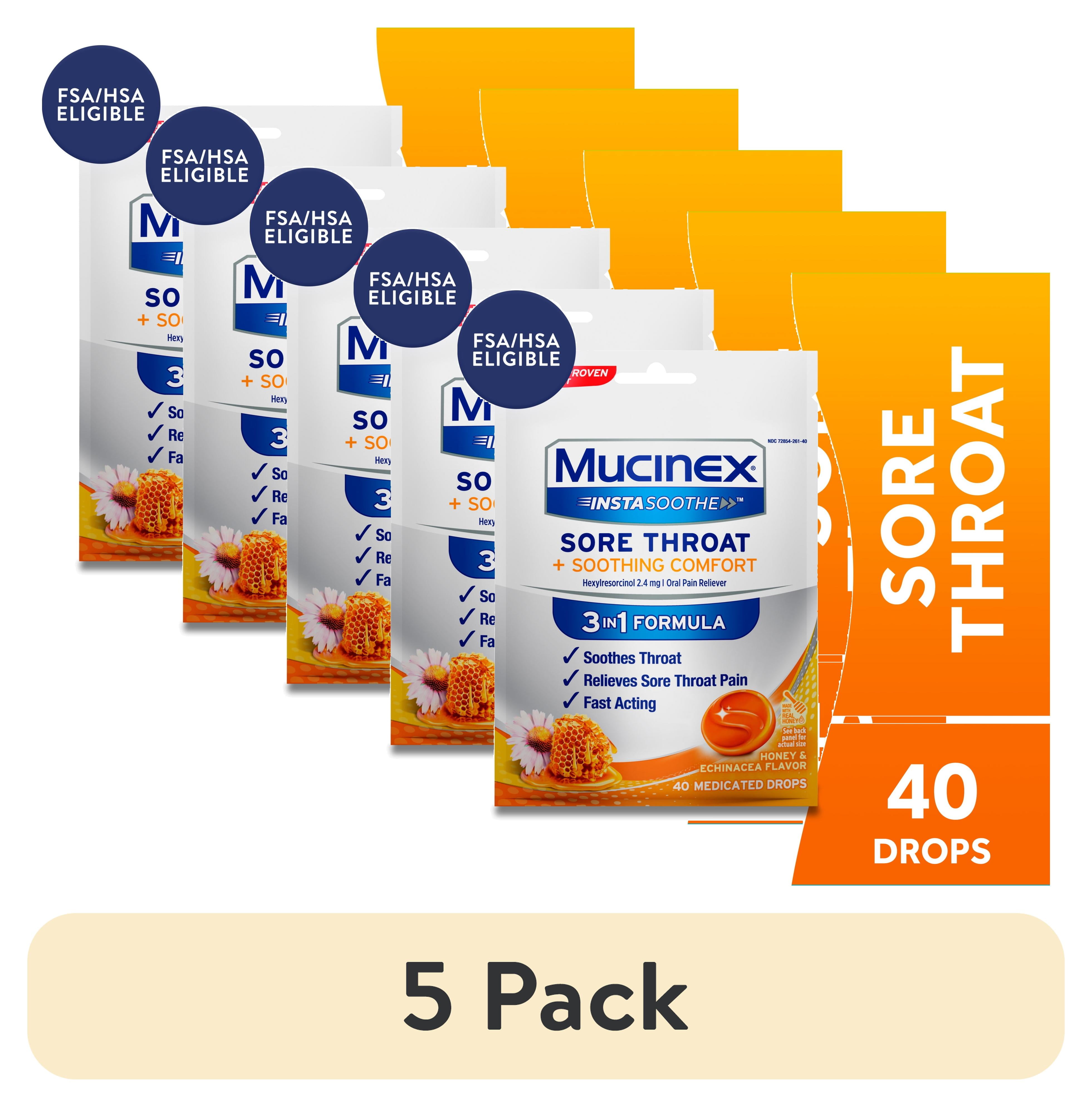 (5 pack) Mucinex Instasoothe Sore Throat Lozenges Drops, FSA, Honey ...