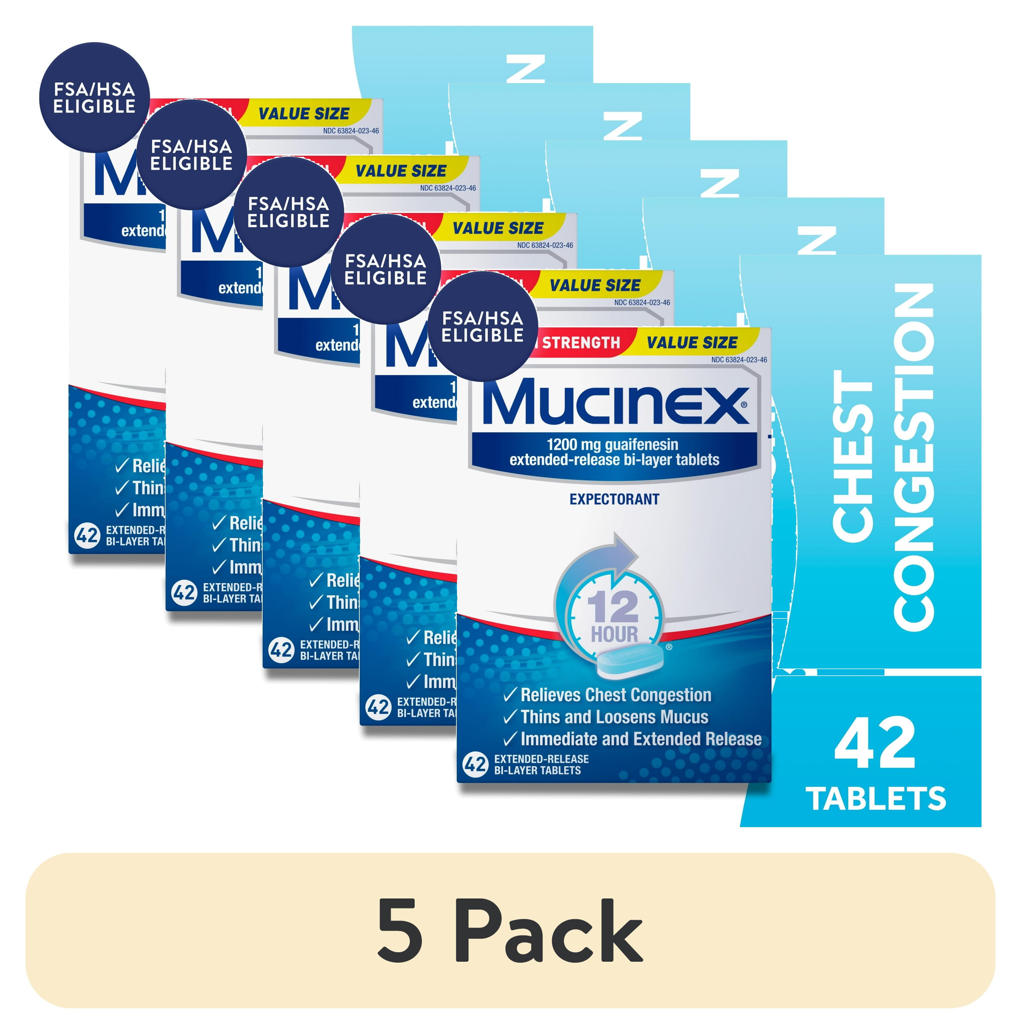 (5 pack) Mucinex Maximum Strength 12 Hour Extended Release Tablets for ...