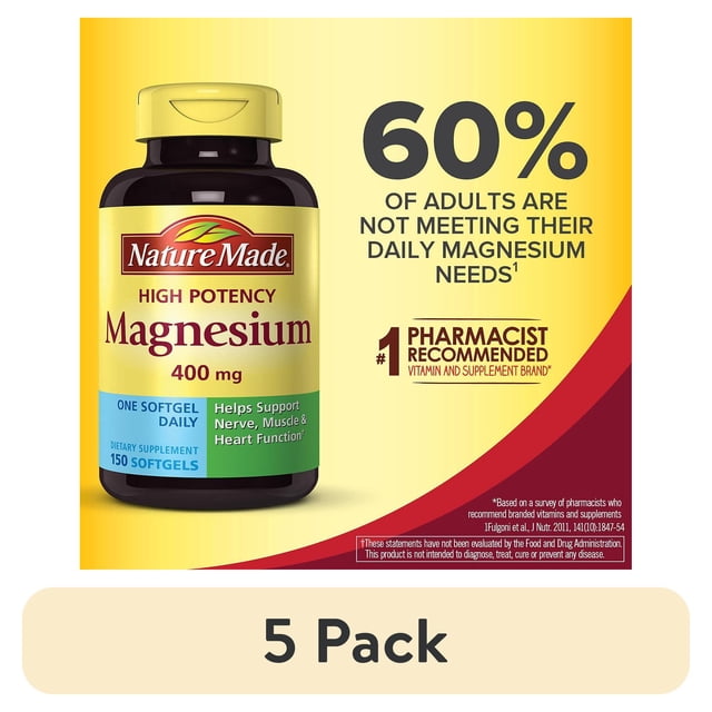 (5 pack) Nature Made Extra Strength Magnesium 400 mg - 150 Liquid ...