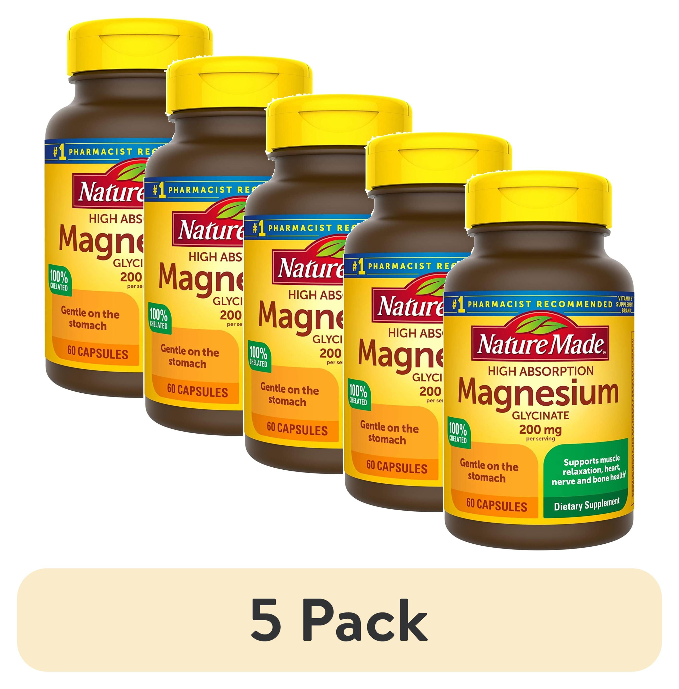 (5 pack) Nature Made Magnesium Glycinate 200 mg per Serving, Dietary ...
