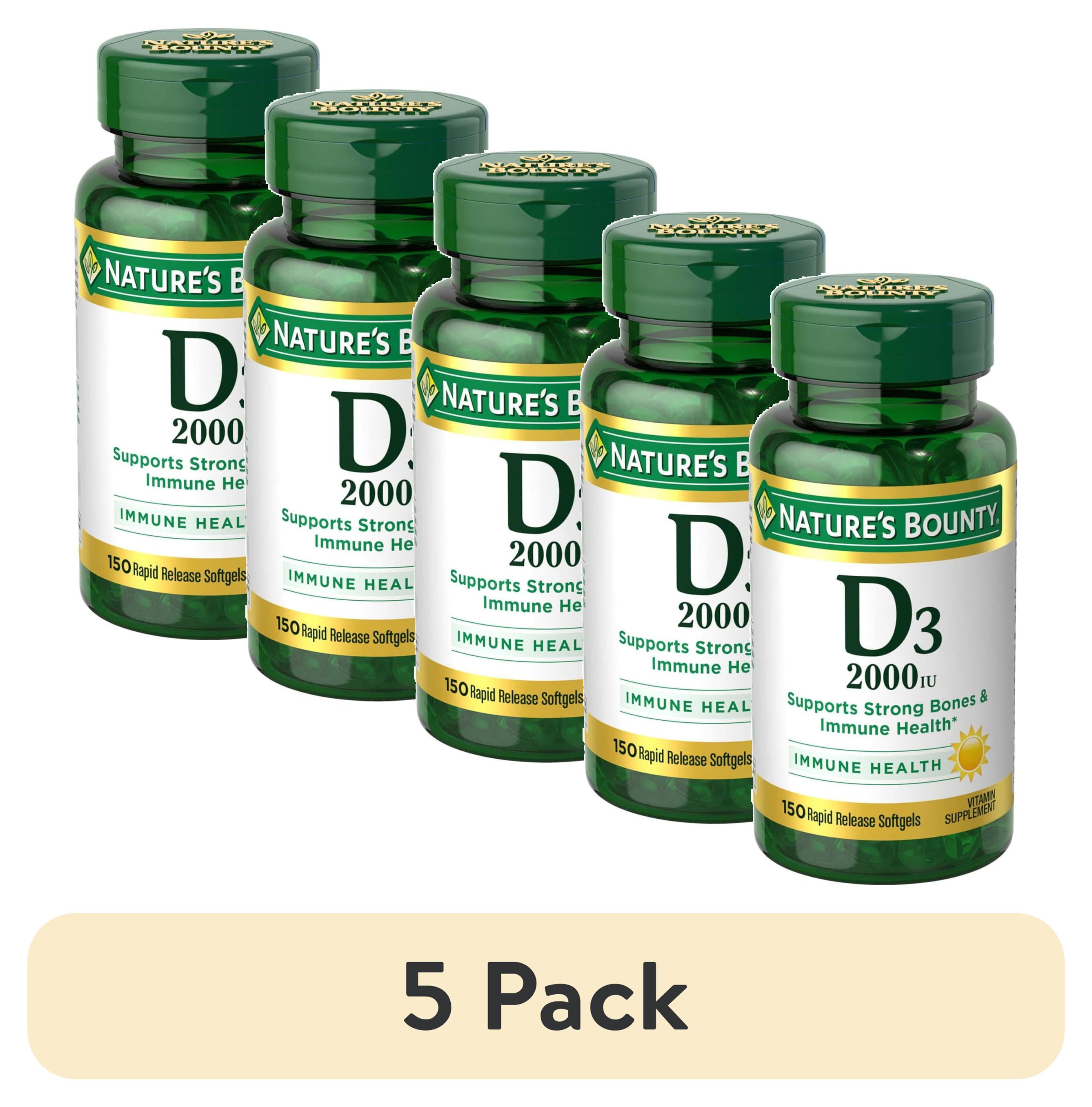 (5 pack) Nature's Bounty Vitamin D3 Softgels, 50 mcg, 2000 IU, 150 Ct ...