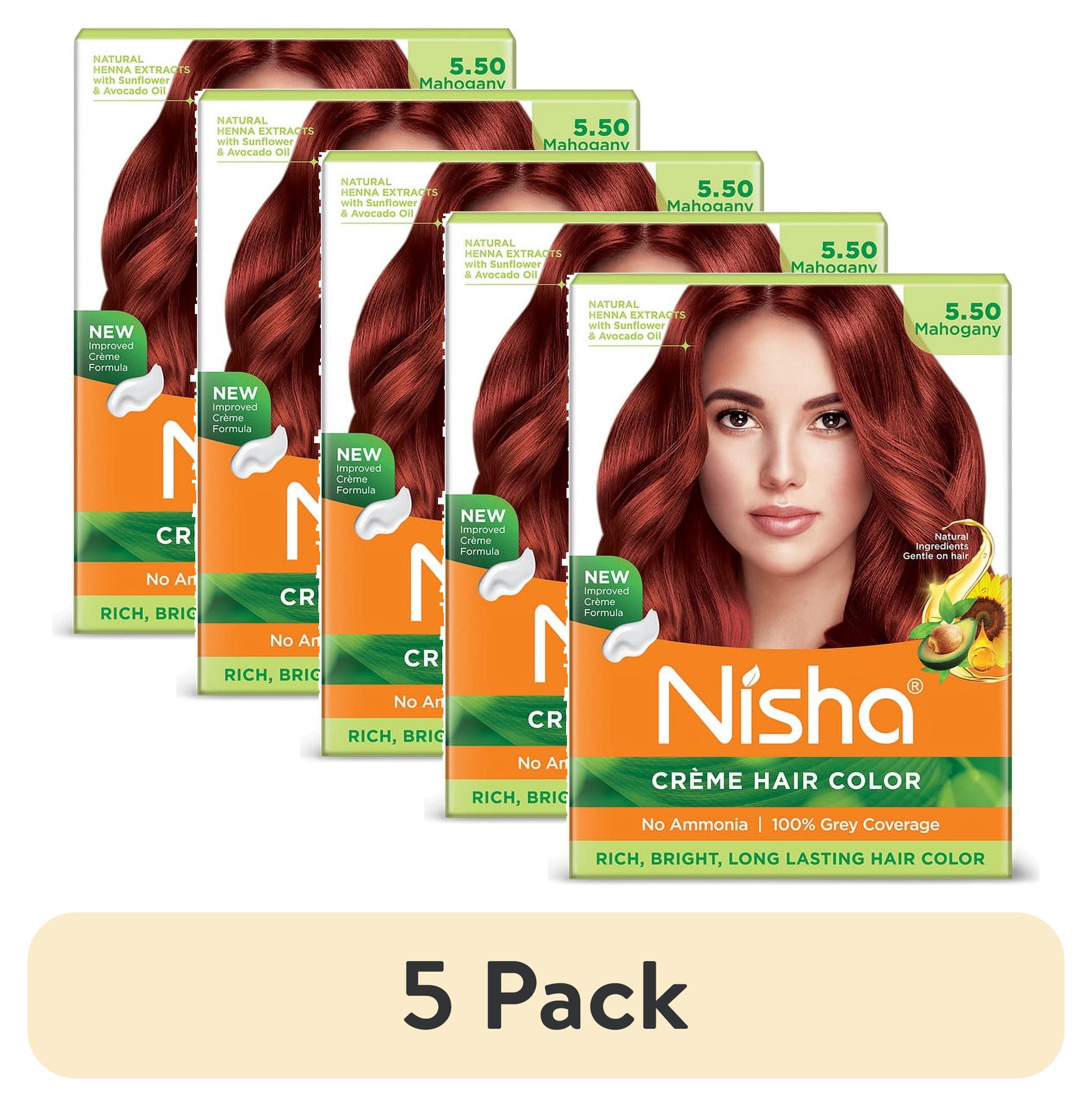 (5 pack) Nisha Creme Hair Color, Permanent Red Hair Dye Color, 100% Grey Coverage, Mahogany ...