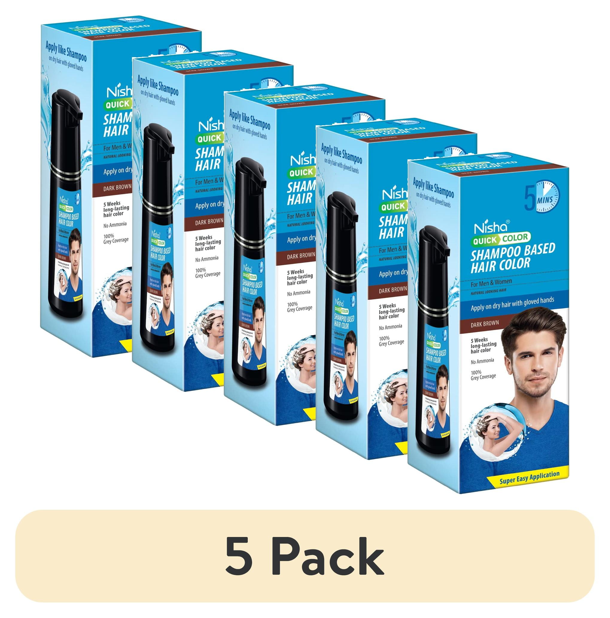 (5 pack) Nisha Shampoo Hair Color Dye in 5 Minutes, 100% grey coverage ...