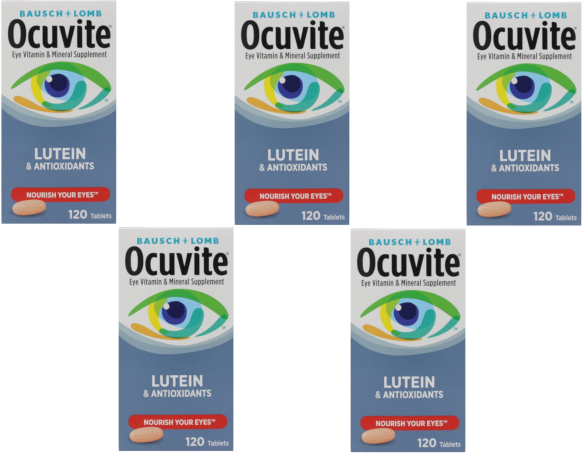 (5 pack) Ocuvite Eye Vitamin & Mineral Supplement Tablets, Lutein ...