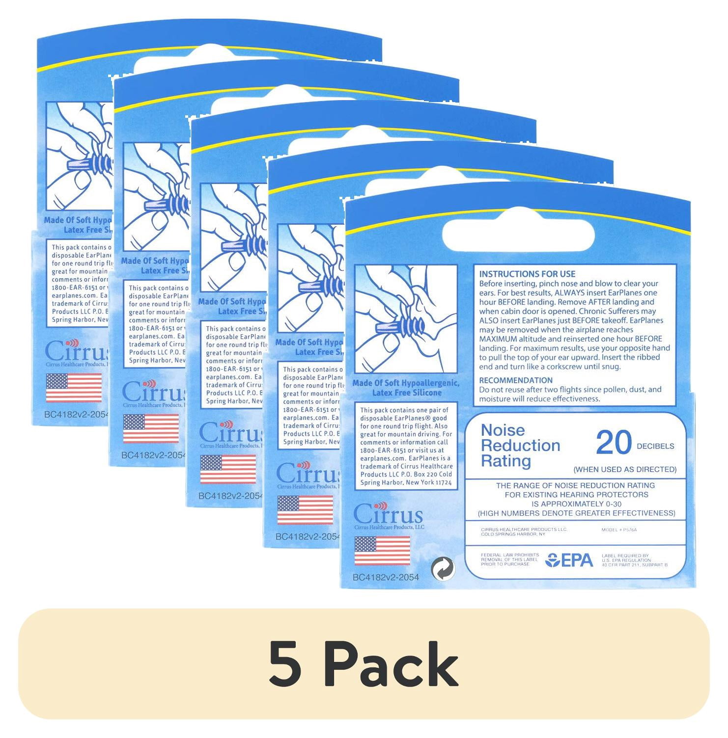 (5 pack) Original EarPlanes by Cirrus Healthcare Earplug for Airplane ...