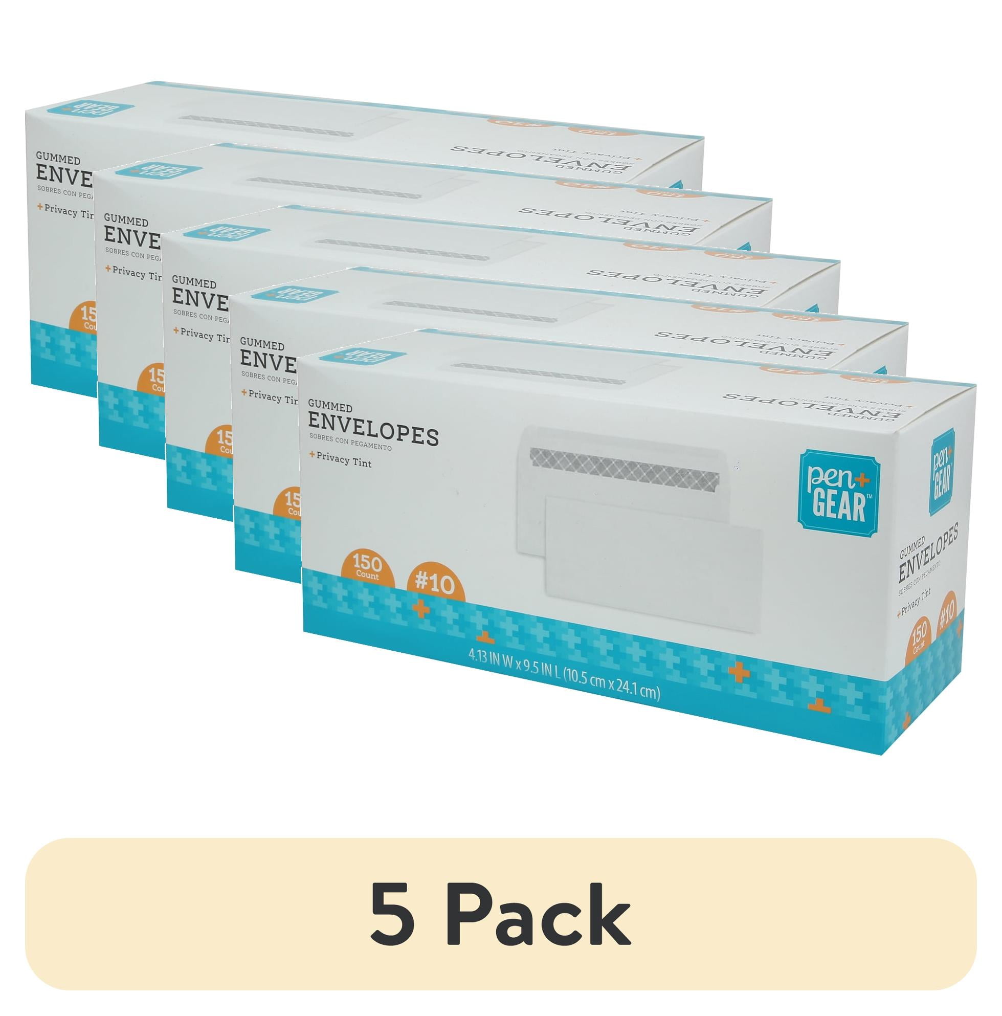 (5 pack) PEN + GEAR #10 Privacy Tint Gummed Envelopes, White, 4.13 in x ...