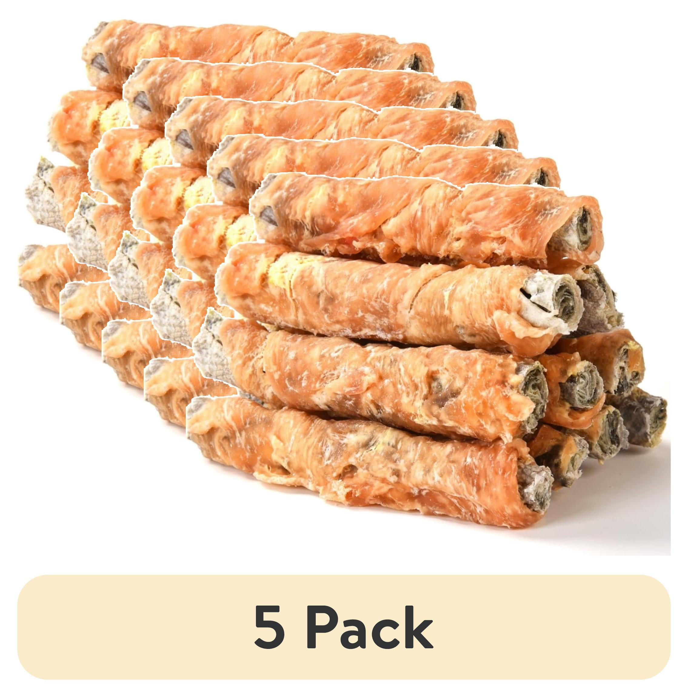 (5 pack) Pawmate Chicken Wrapped Cod Fish Skin Stick Dog Treats, Omega3 ...