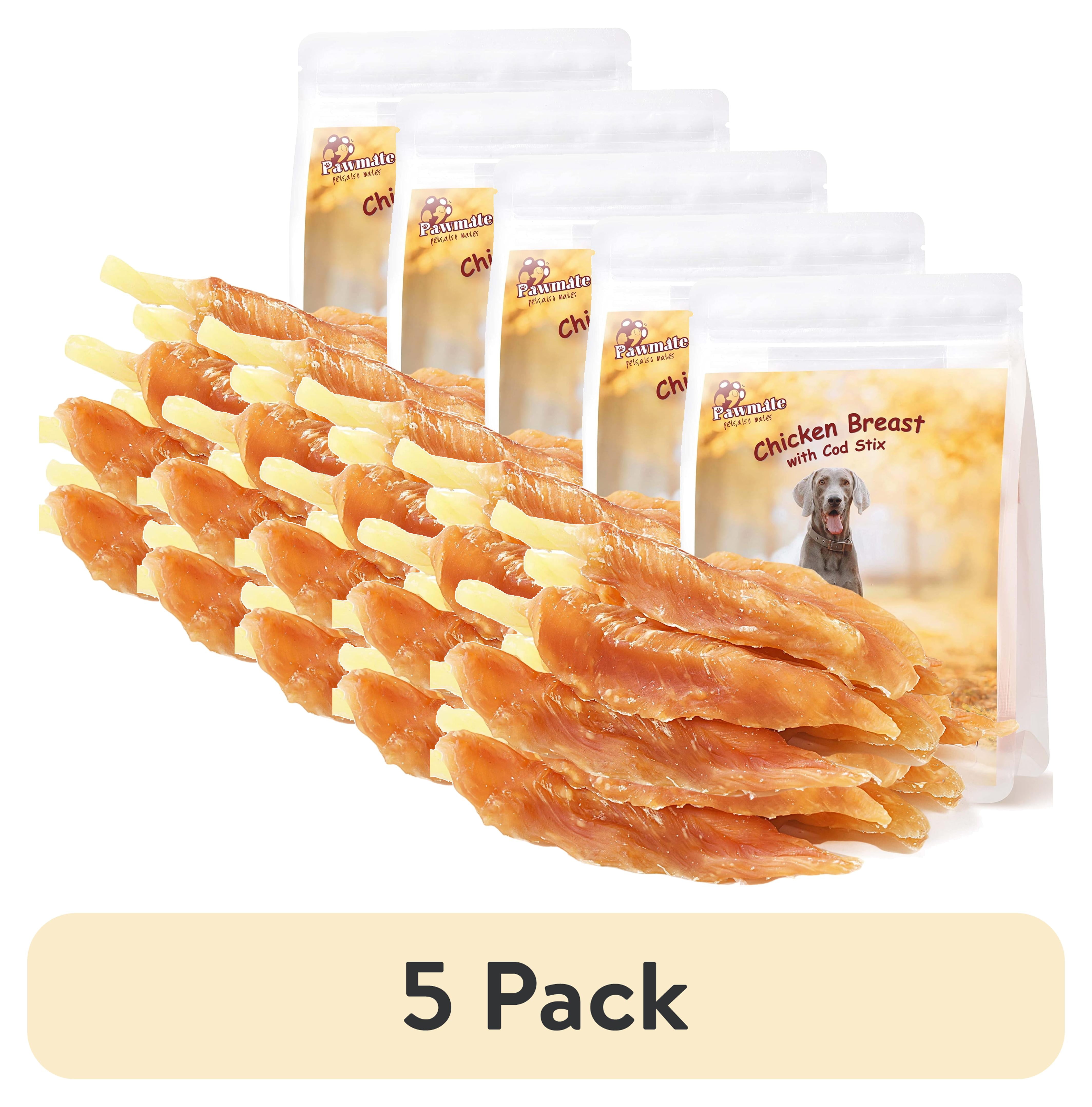 (5 pack) Pawmate Rawhide Free Dog Treats, Chicken Jerky Wrapped Cod ...