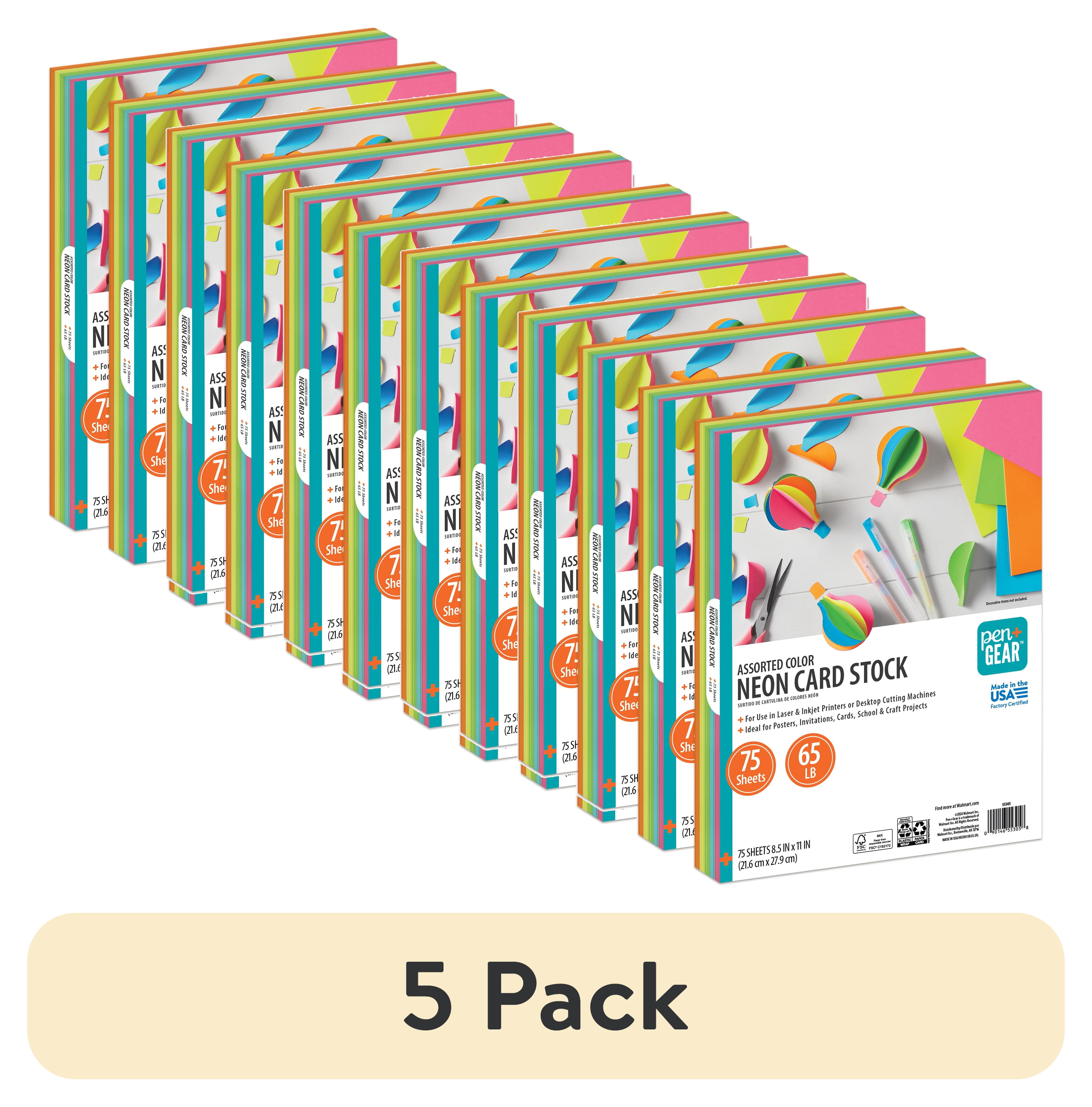 (5 pack) Pen+Gear Assorted Neon Card Stock, 8.5" x 11", 65 lb, 300 ...