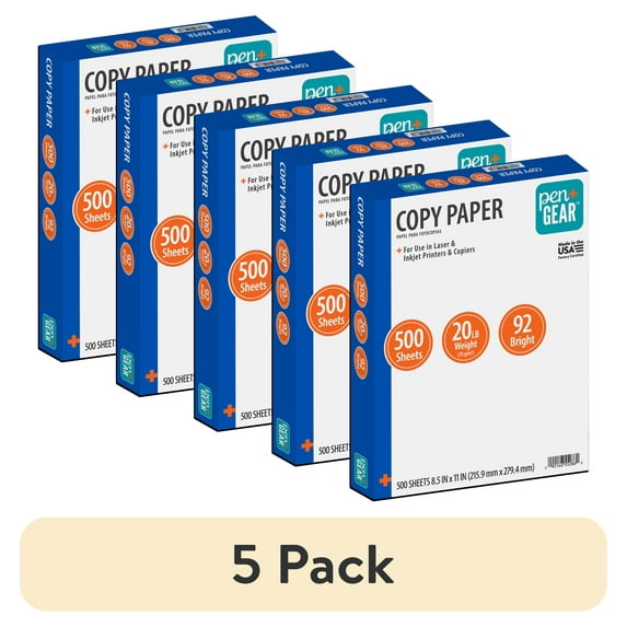 (5 pack) Pen + Gear Copy Paper, 8.5" x 11", 92 Bright, White, 20 lb., 1 ...