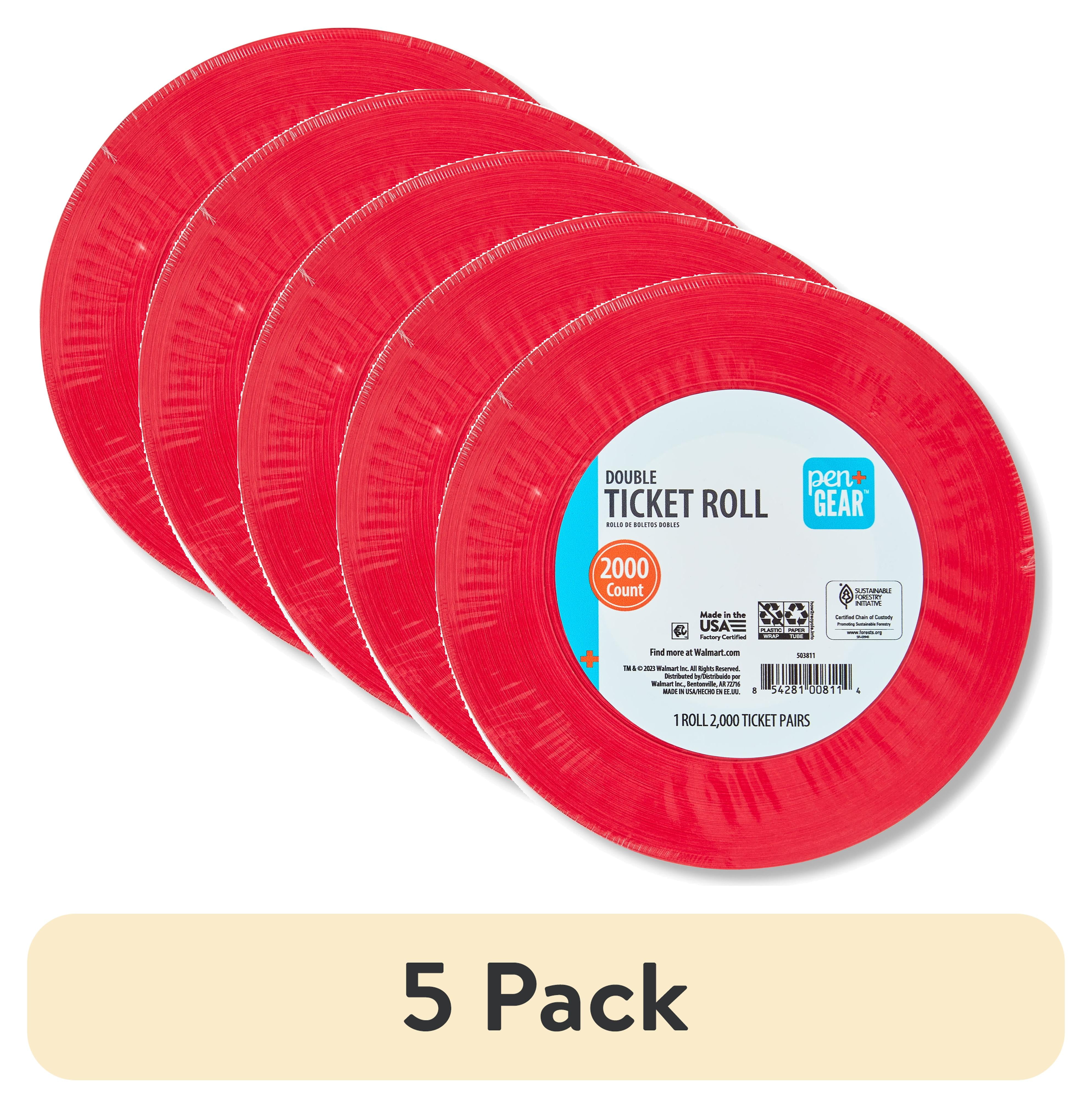 (5 pack) Pen+Gear Double Ticket Roll, Red, Consecutively Numbered, 2000 ...