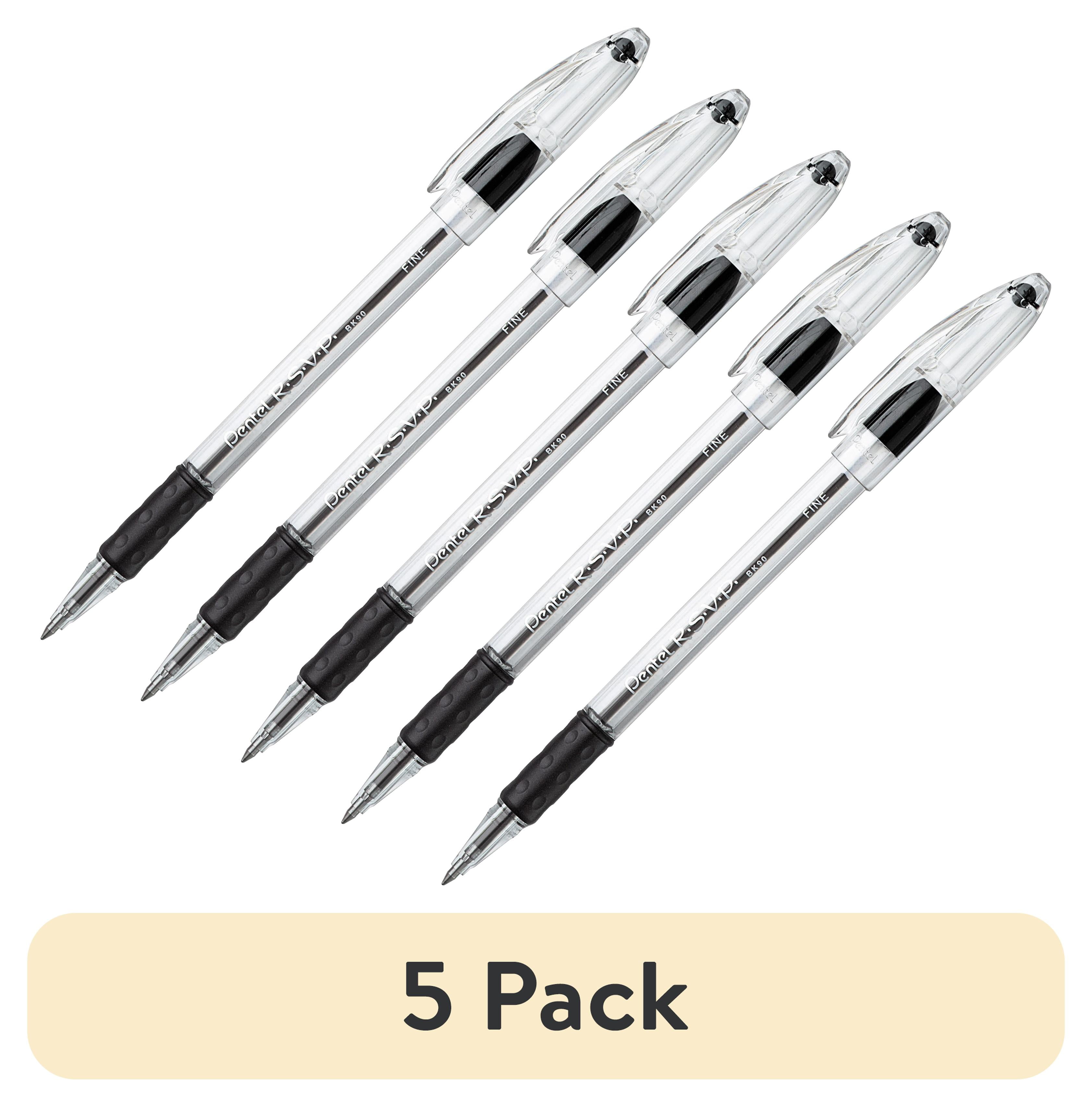 (5 pack) Pentel RSVP Ballpoint Pen, (0.7mm) Fine Line, Black Ink, 12 ...