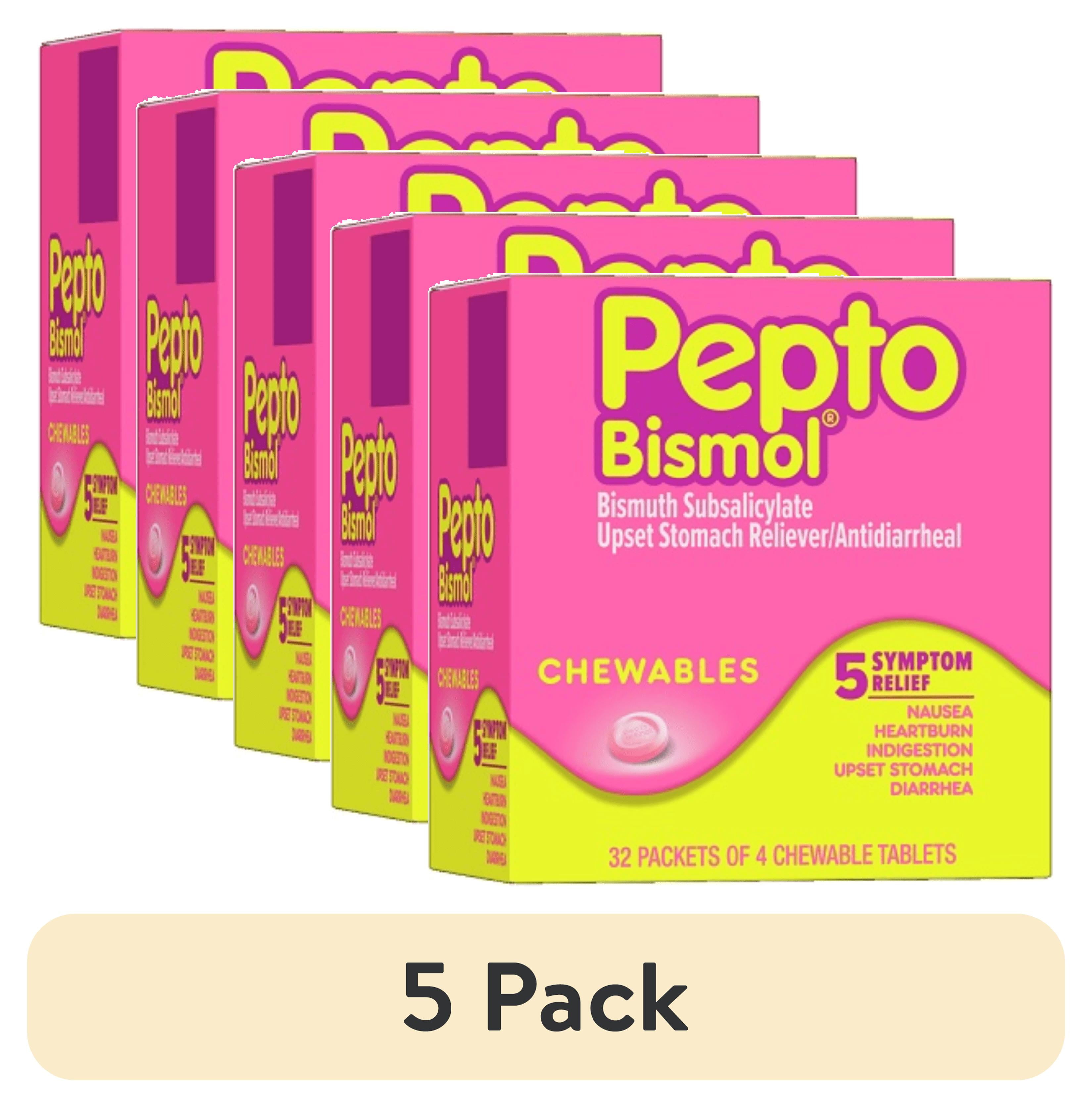 (5 pack) Pepto Bismol Chewables, Upset Stomach Relief, Bismuth ...