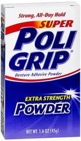 (5 pack) PoliGrip Super Denture Adhesive Powder, Extra Strength, 1.6 oz ...