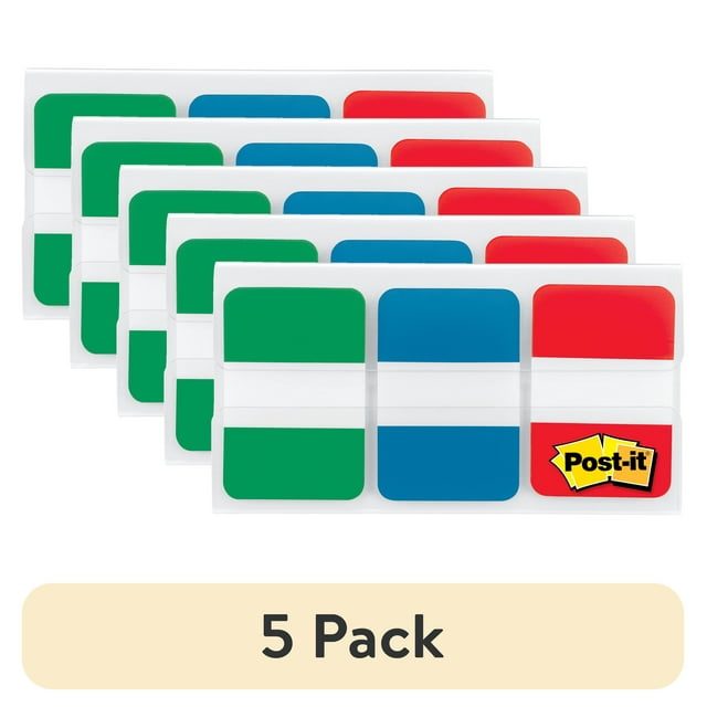 (5 pack) Post-it® Tabs, 1 in., solid, Green, Blue, Red, 22 Tabs/Color ...