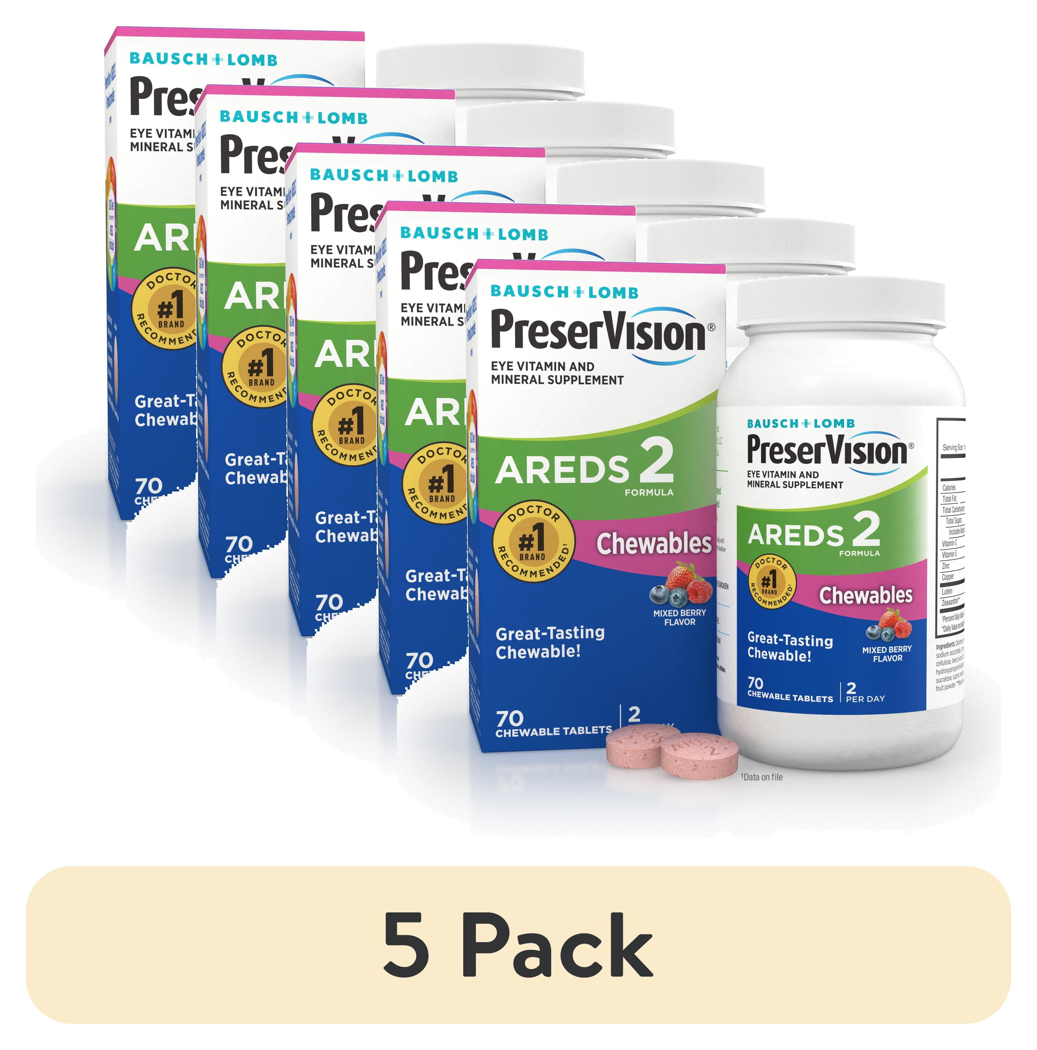 (5 pack) PreserVision AREDS 2 Eye Vitamins and Mineral with Lutein and Zeaxanthin, Mixed Berry ...