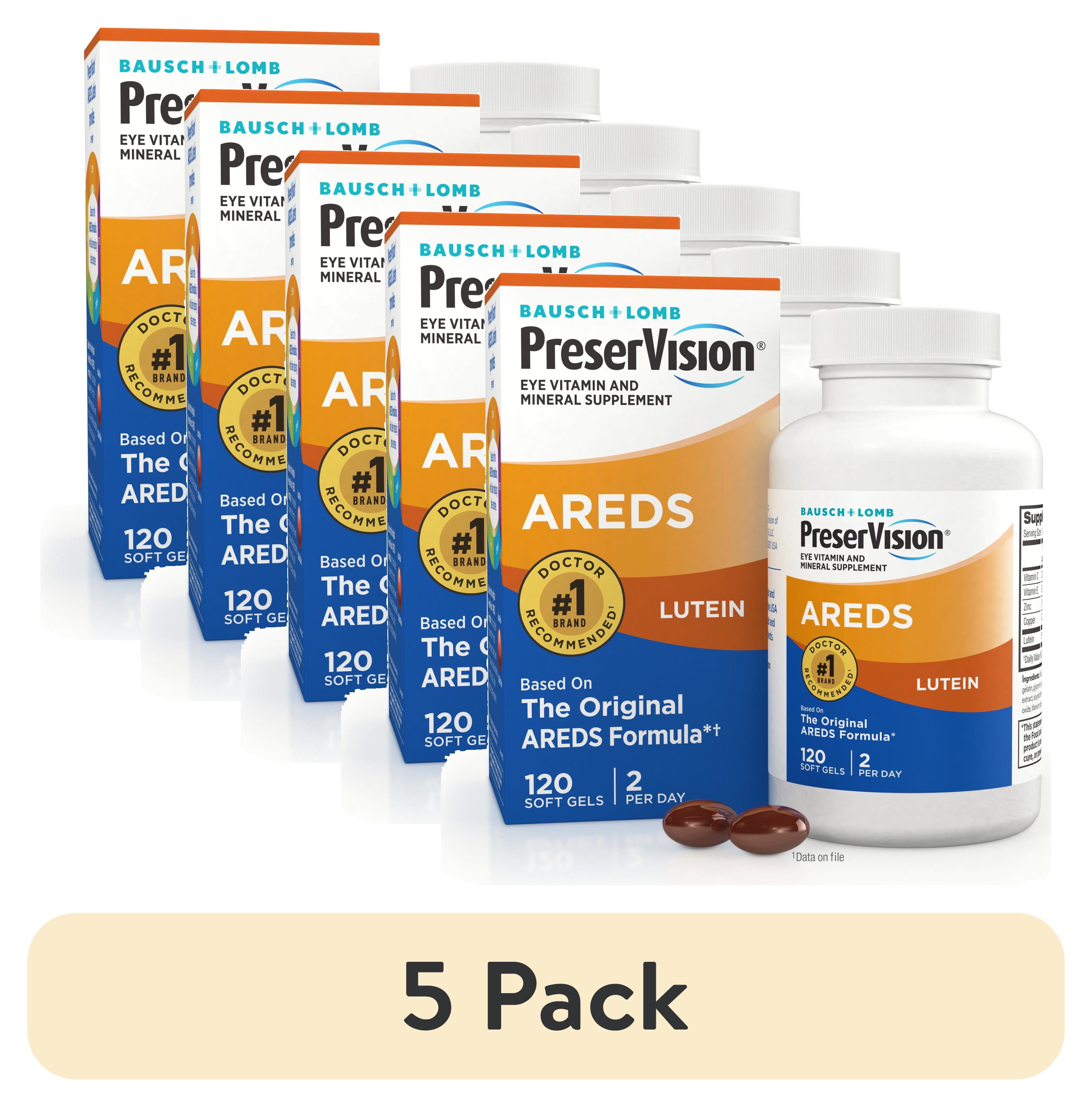 (5 pack) PreserVision AREDS Eye Vitamins & Minerals with Lutein, AREDS Formula, 120 Softgels ...