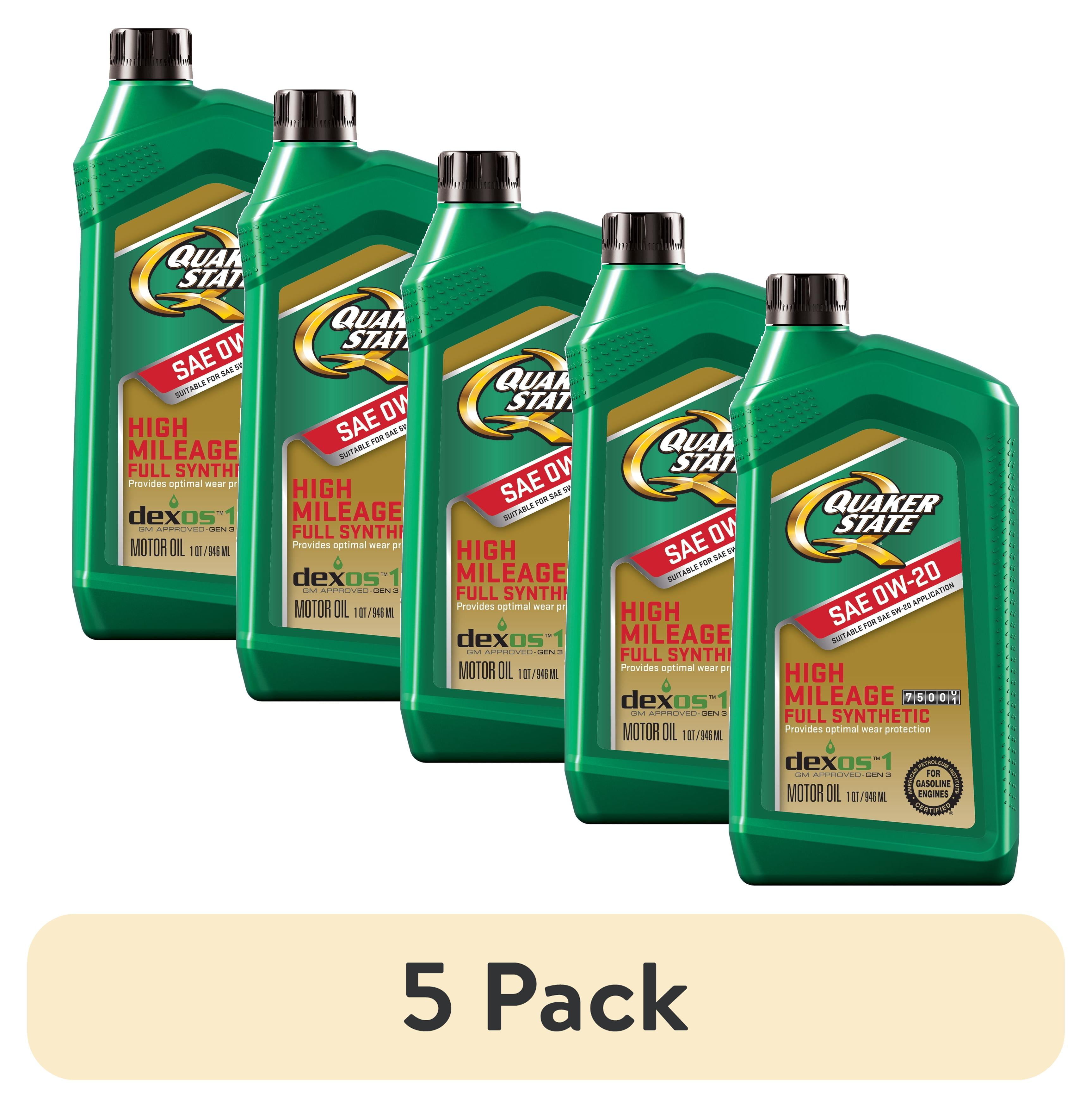 (5 pack) Quaker State Full Synthetic High Mileage 0W-20 Motor Oil, 1 ...