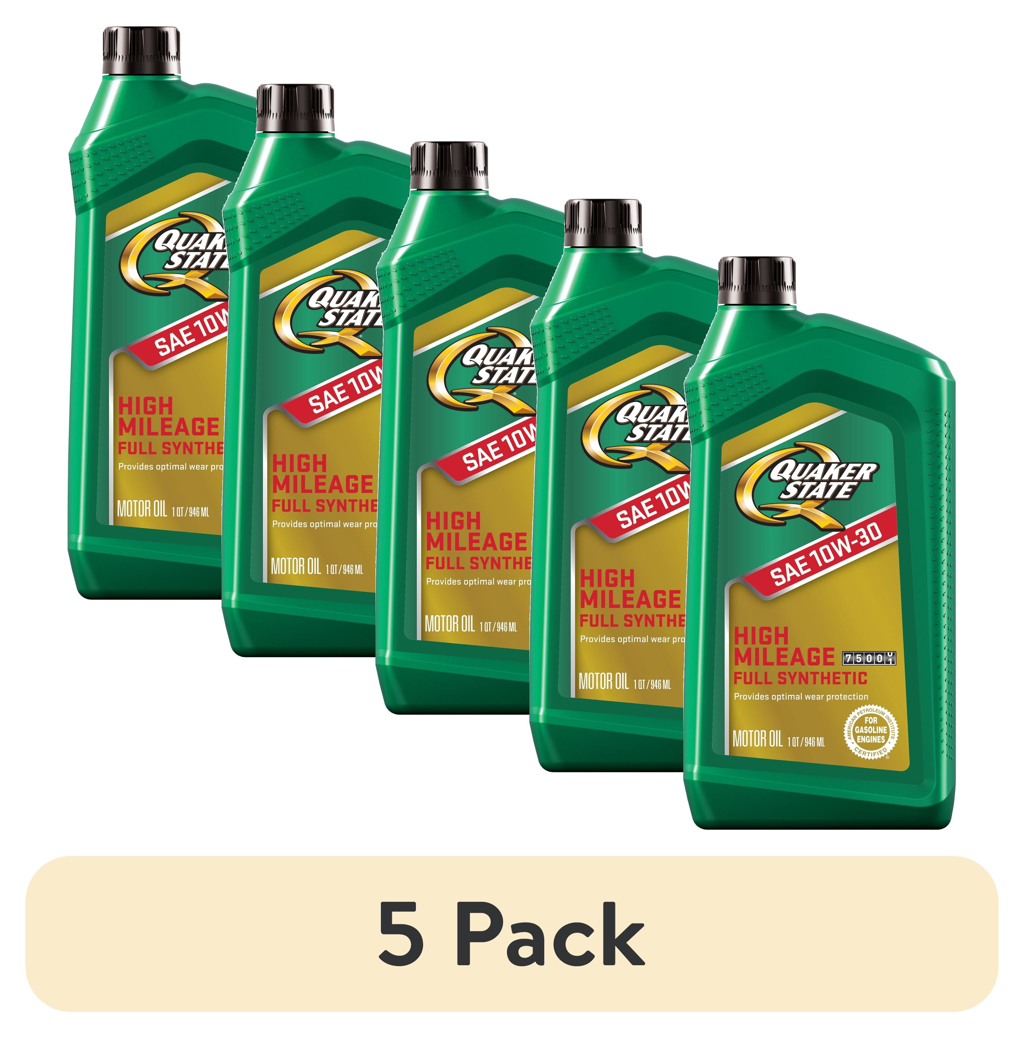 (5 pack) Quaker State Full Synthetic High Mileage 10W-30 Motor Oil, 1 ...