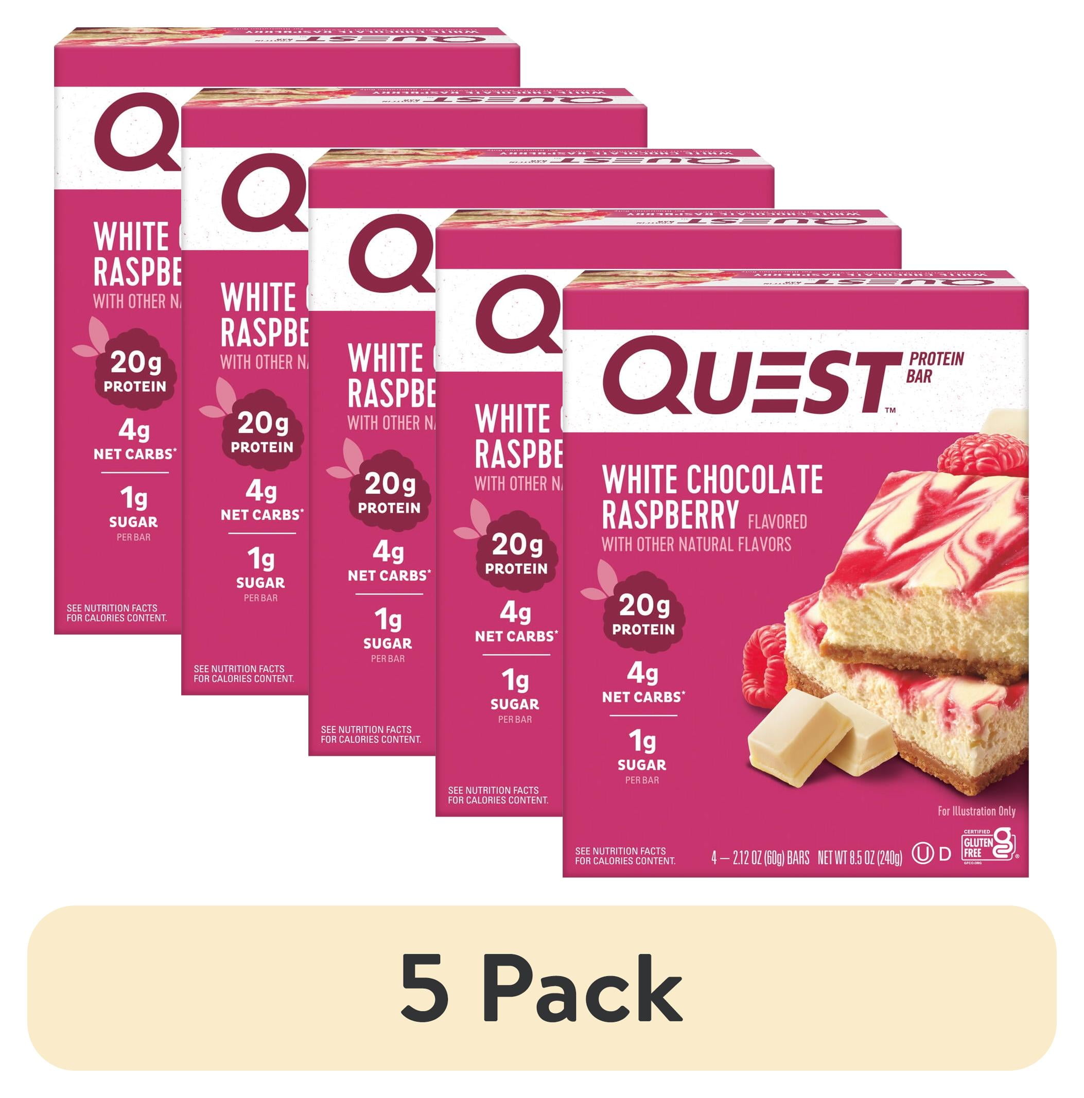 (5 pack) Quest Protein Bar, White Chocolate Raspberry, 20g Protein ...