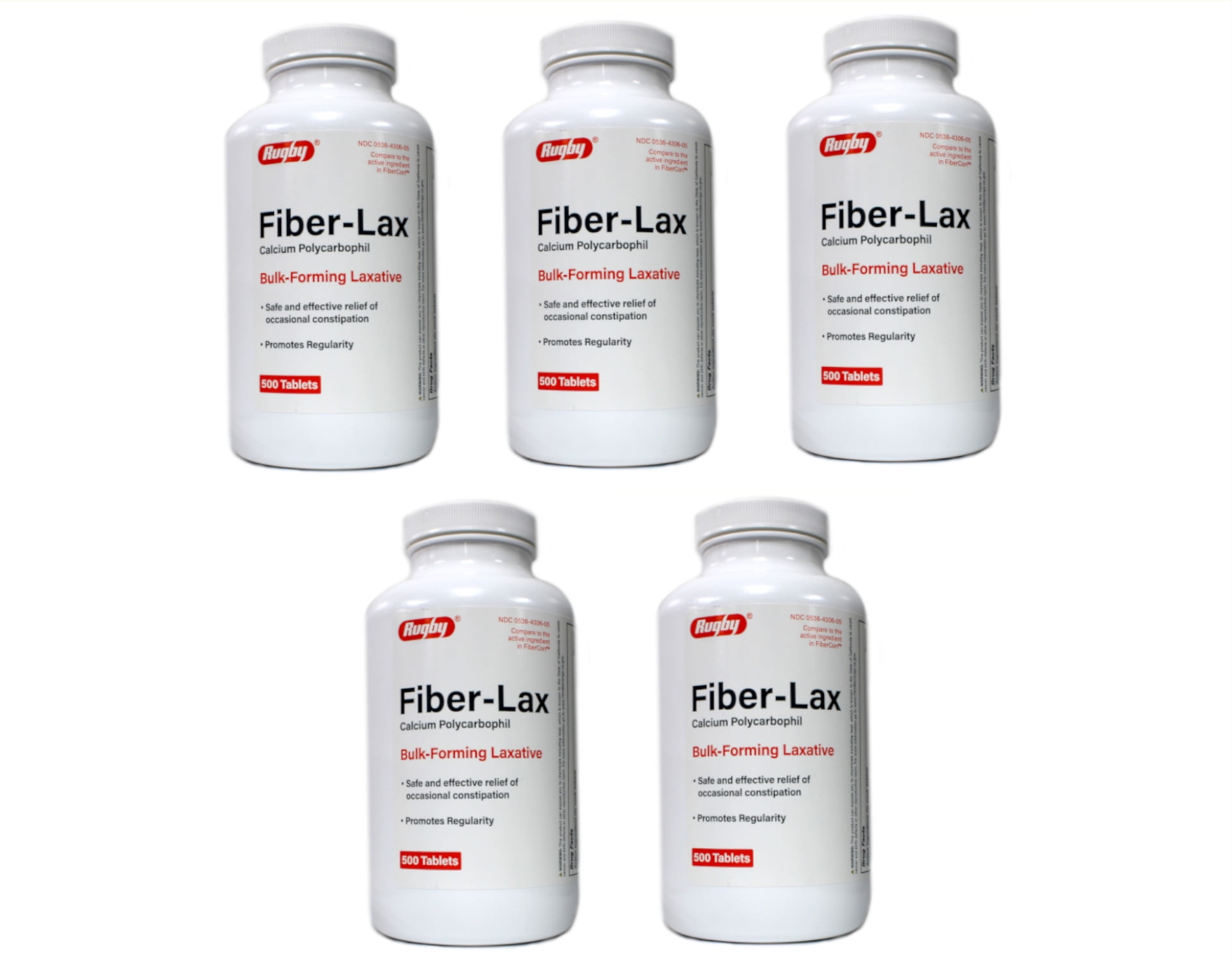 5 pack RUGBY FIBER-LAX POLYCARBO 500MG TAB CALCIUM POLYCARBOPHIL-625MG ...