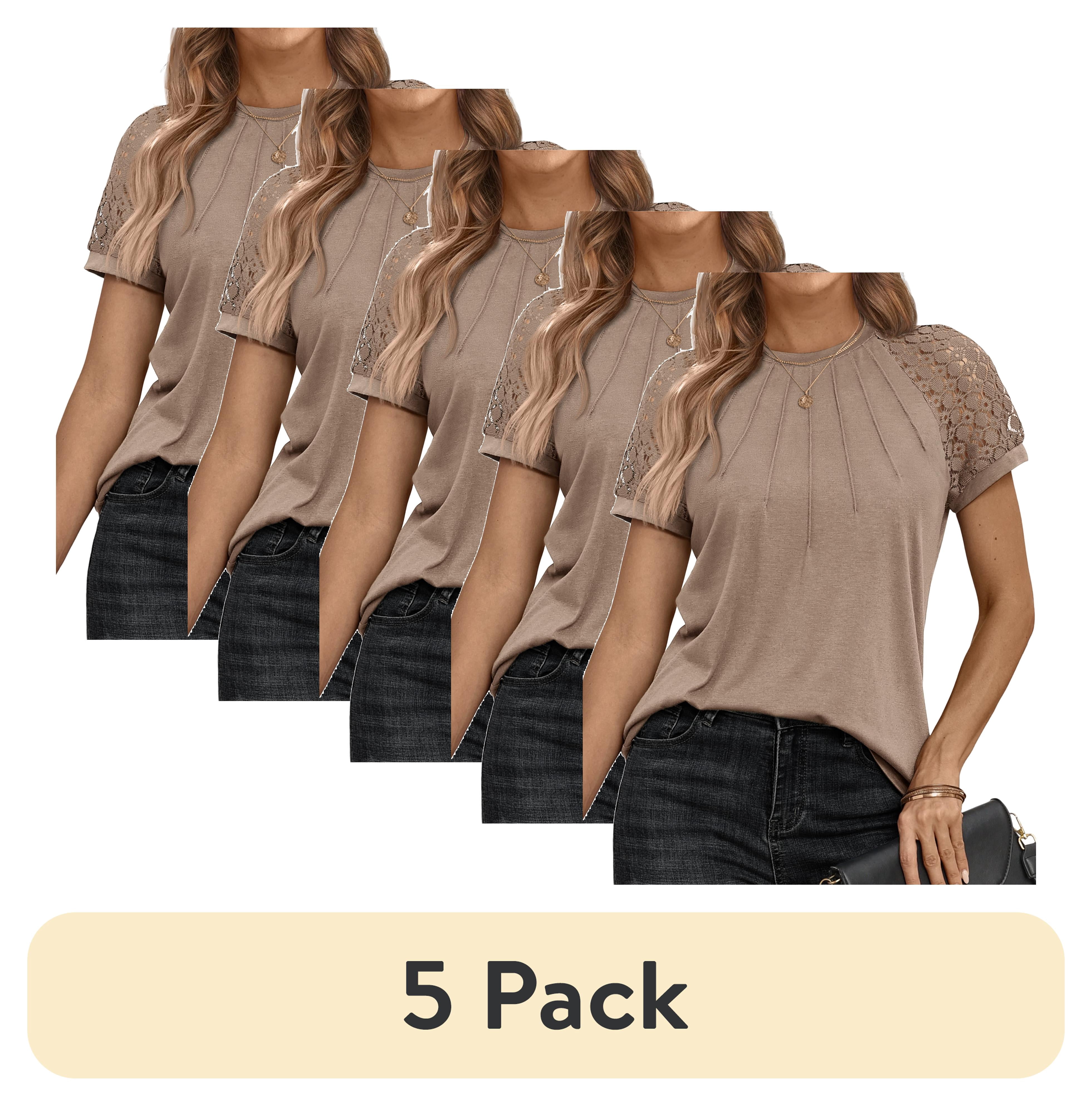 (5 pack) SUNBS Blouses for Women Lace Tops Dressy Knitted Short Sleeve ...