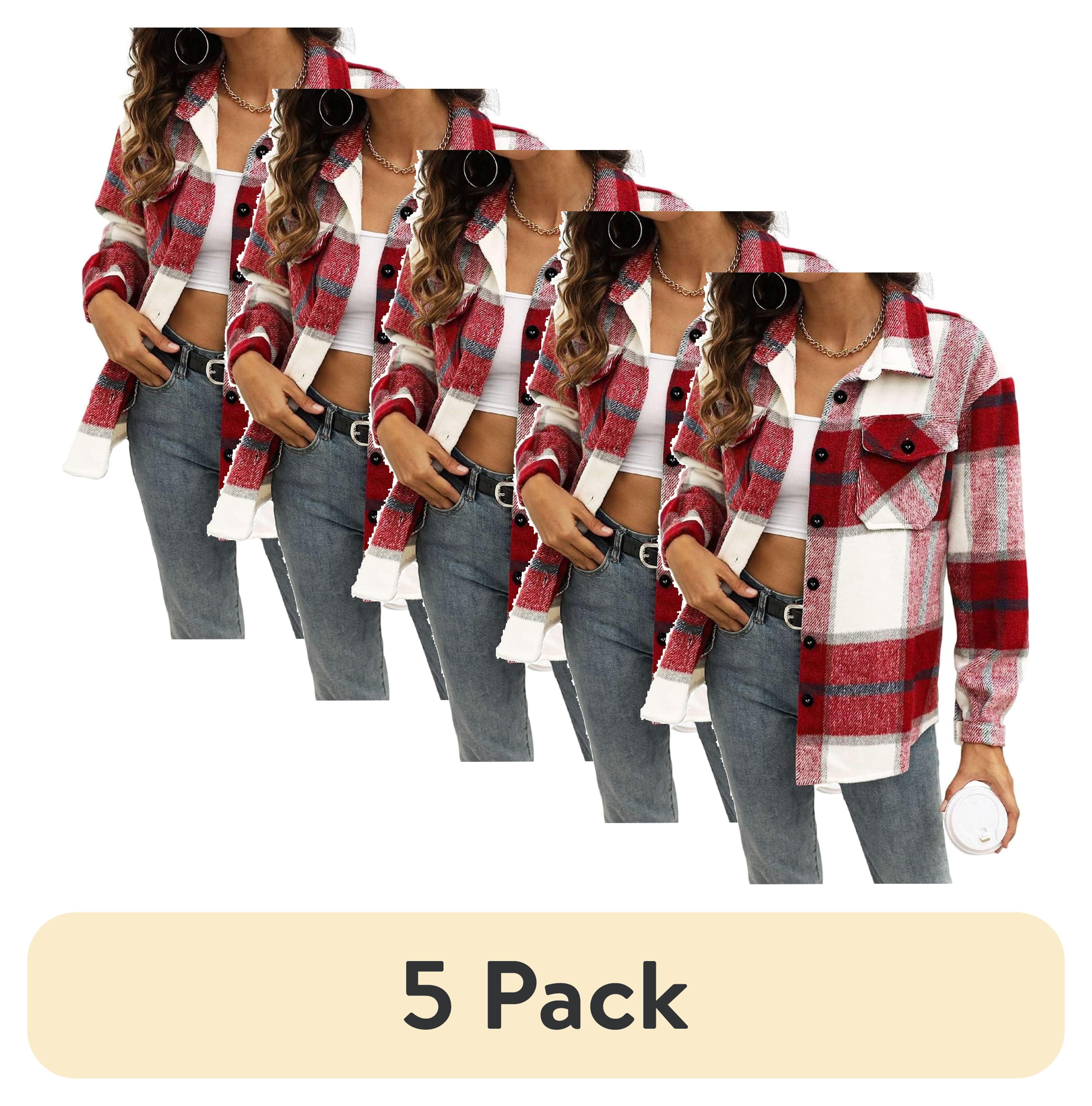 (5 pack) SUNBS Plaid Flannel Shackets for Women Long Sleeve Button Down ...