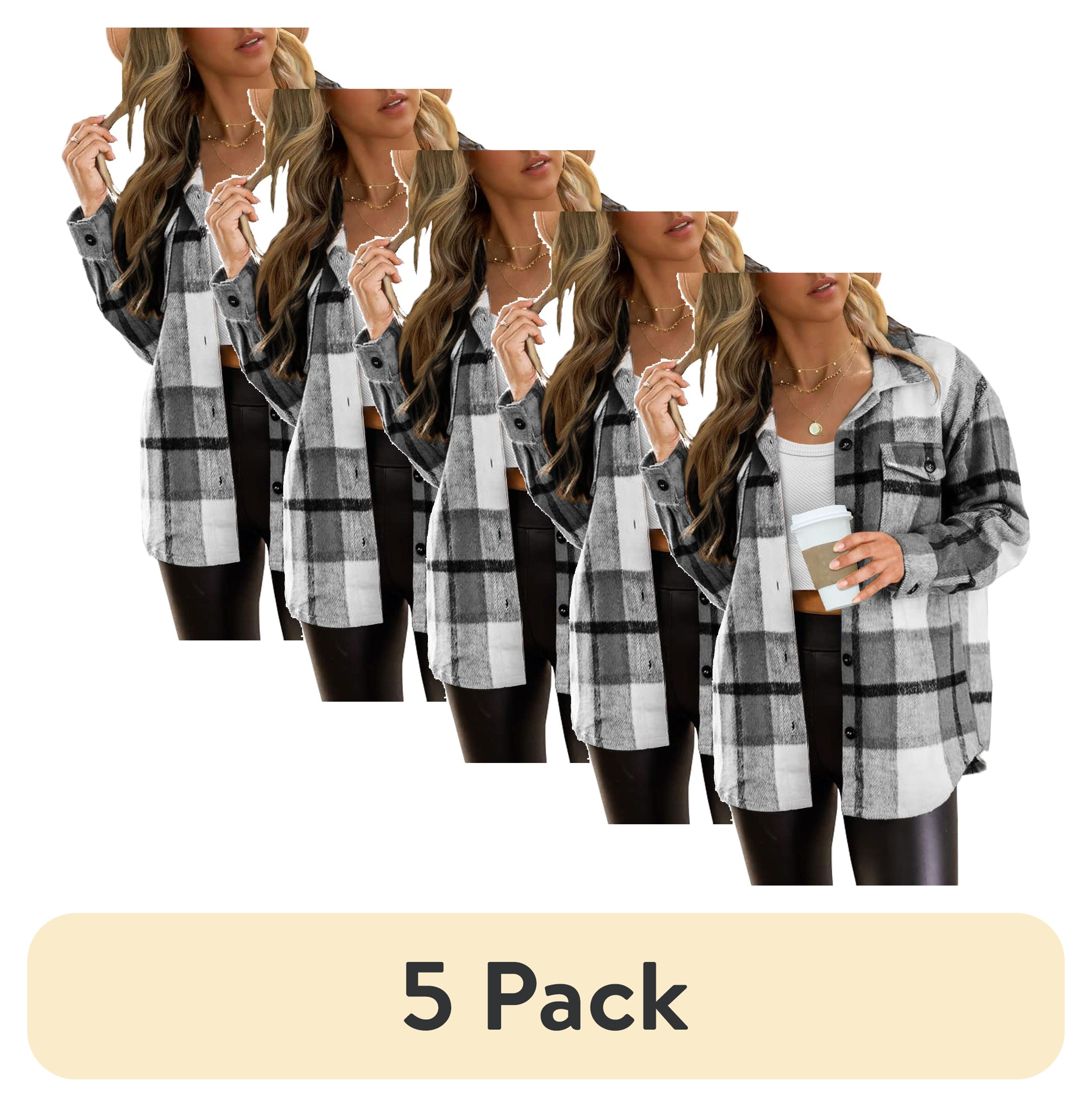(5 pack) SUNBS Plaid Flannel Shackets for Women Long Sleeve Button Down ...