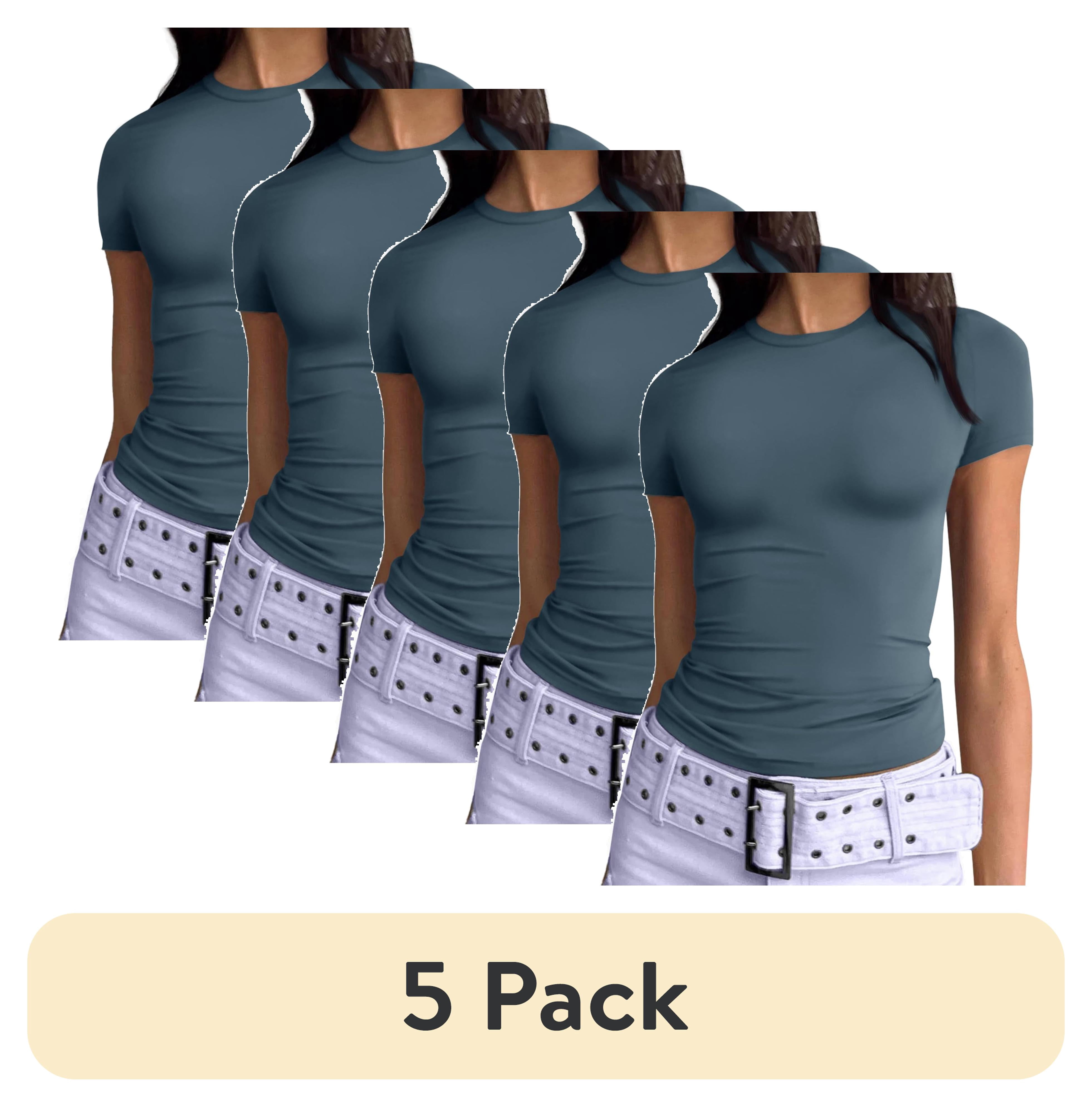(5 pack) SUNBS Women's T Shirts Scoop Neck Short Sleeve Crop Tops Slim ...