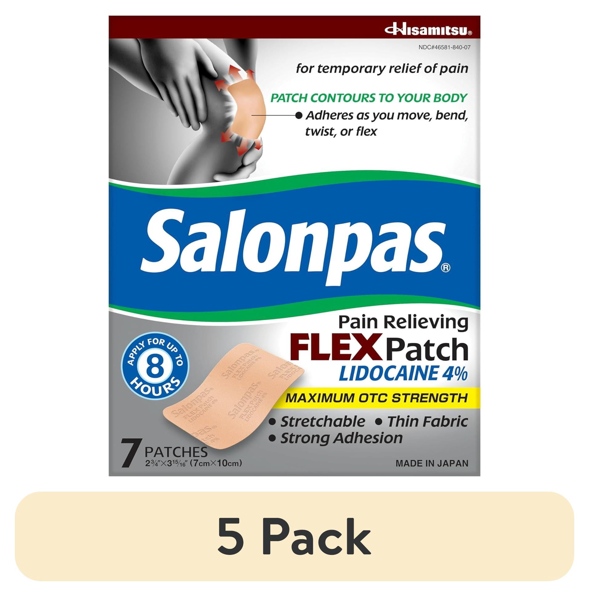 (5 pack) Salonpas Maximum OTC Strength Lidocaine 4% Pain Relieving FLEX ...