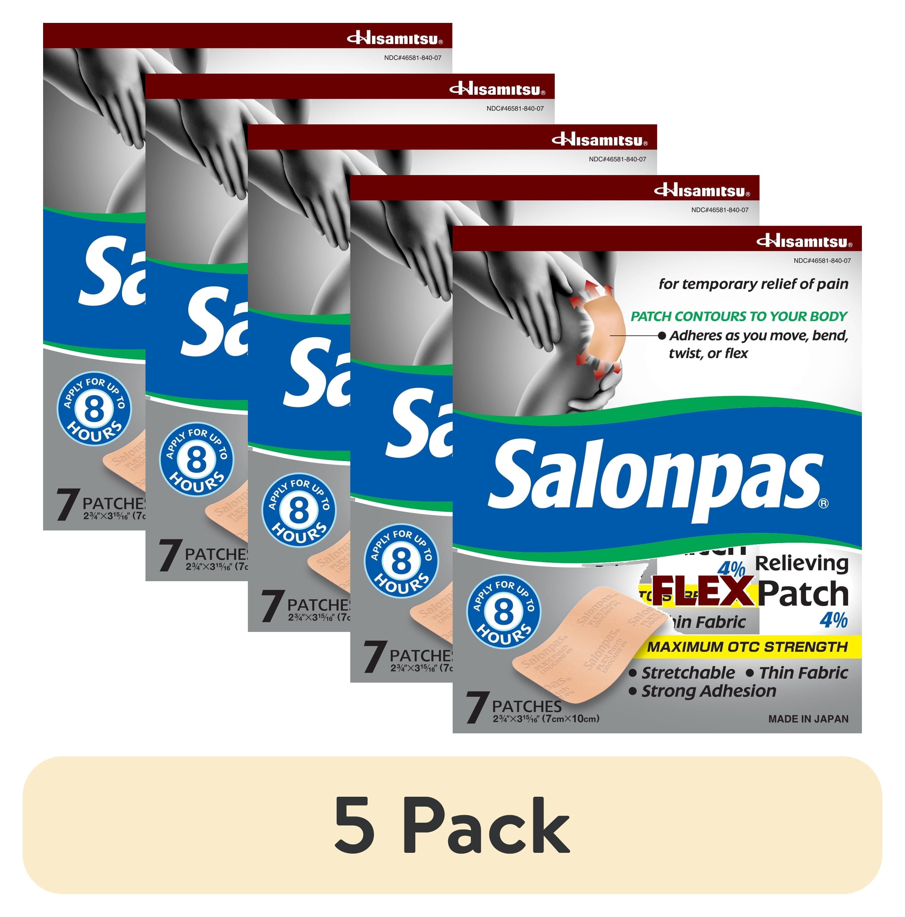 (5 pack) Salonpas Maximum OTC Strength Lidocaine 4% Pain Relieving FLEX ...