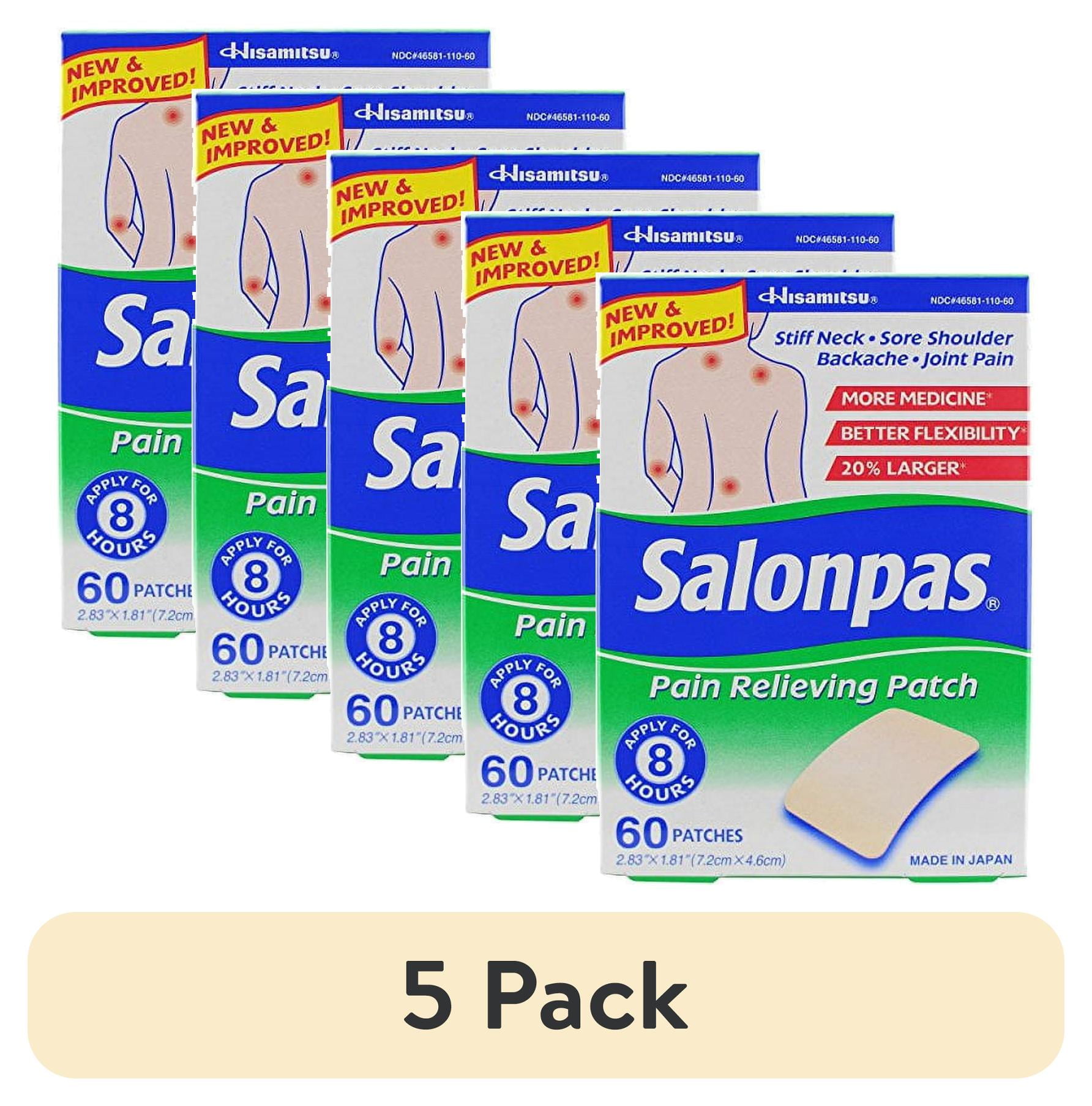 (5 pack) Salonpas Pain Relieving Patch, 8-Hour Pain Relief, 60 Patches ...