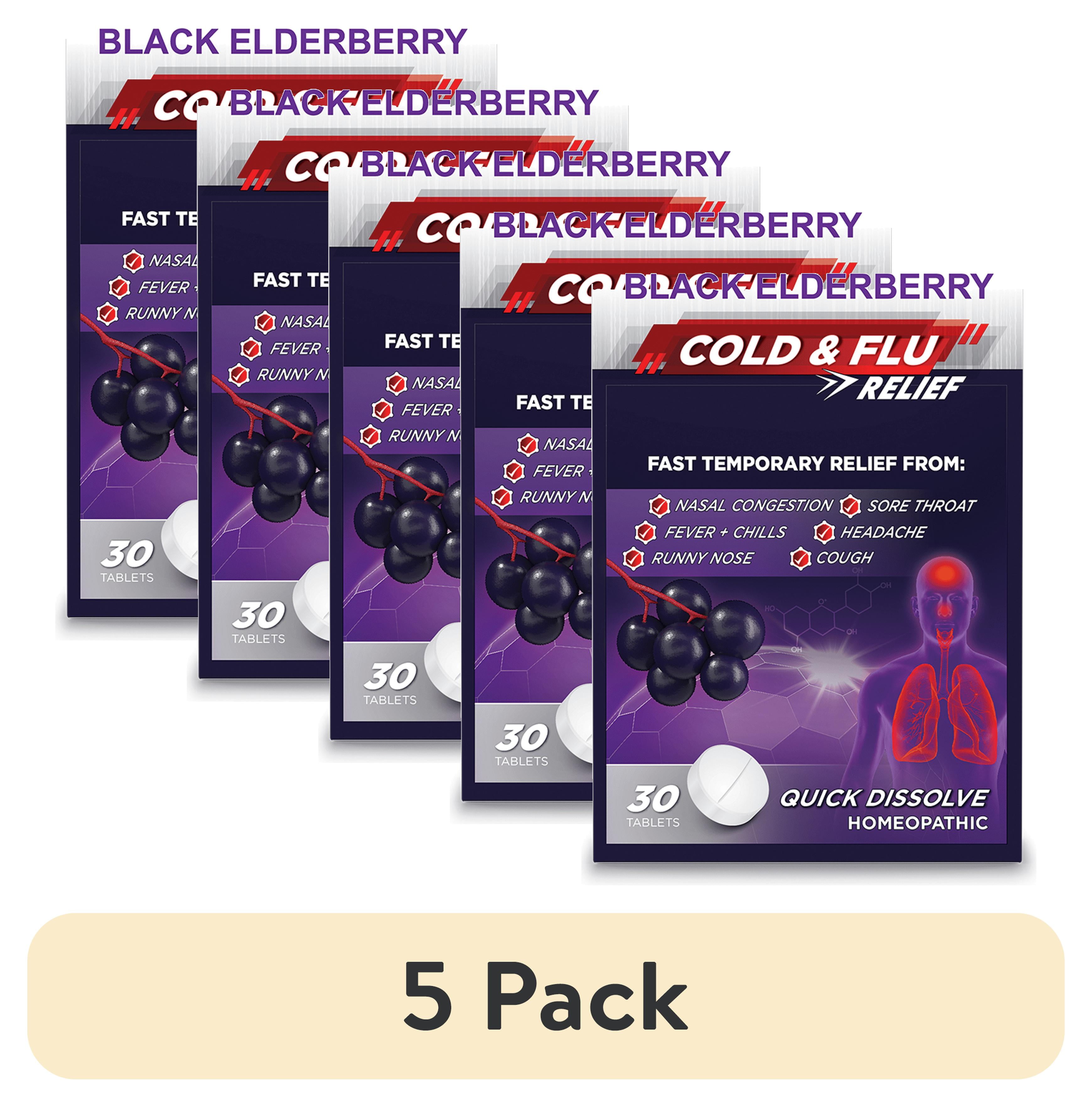 (5 pack) Sambucol Elderberry Cold and Flu Relief Tablets, Homeopathic ...