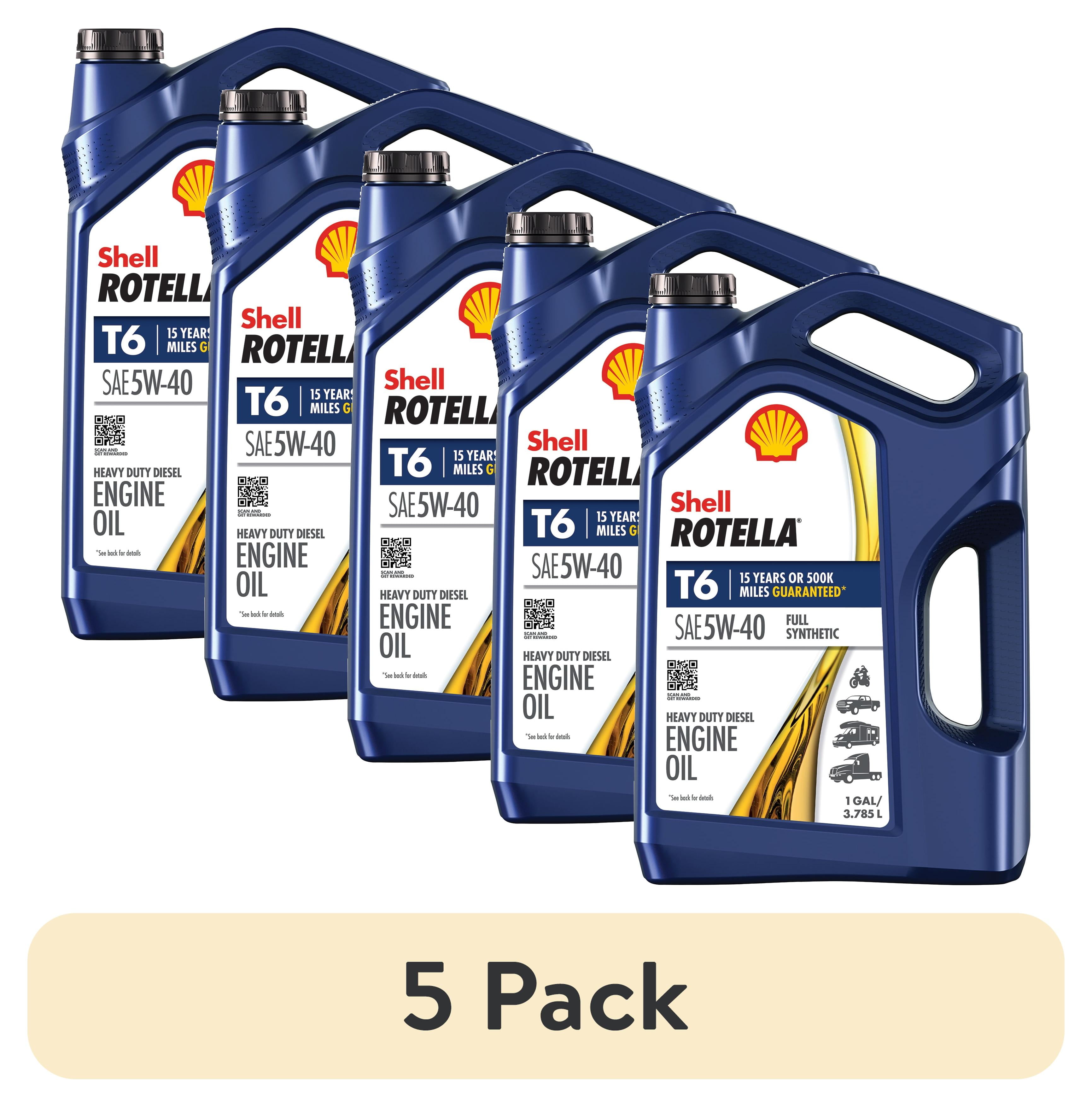 (5 pack) Shell Rotella T6 Full Synthetic 5W-40 Diesel Engine Oil, 1 Gallon - Walmart.com