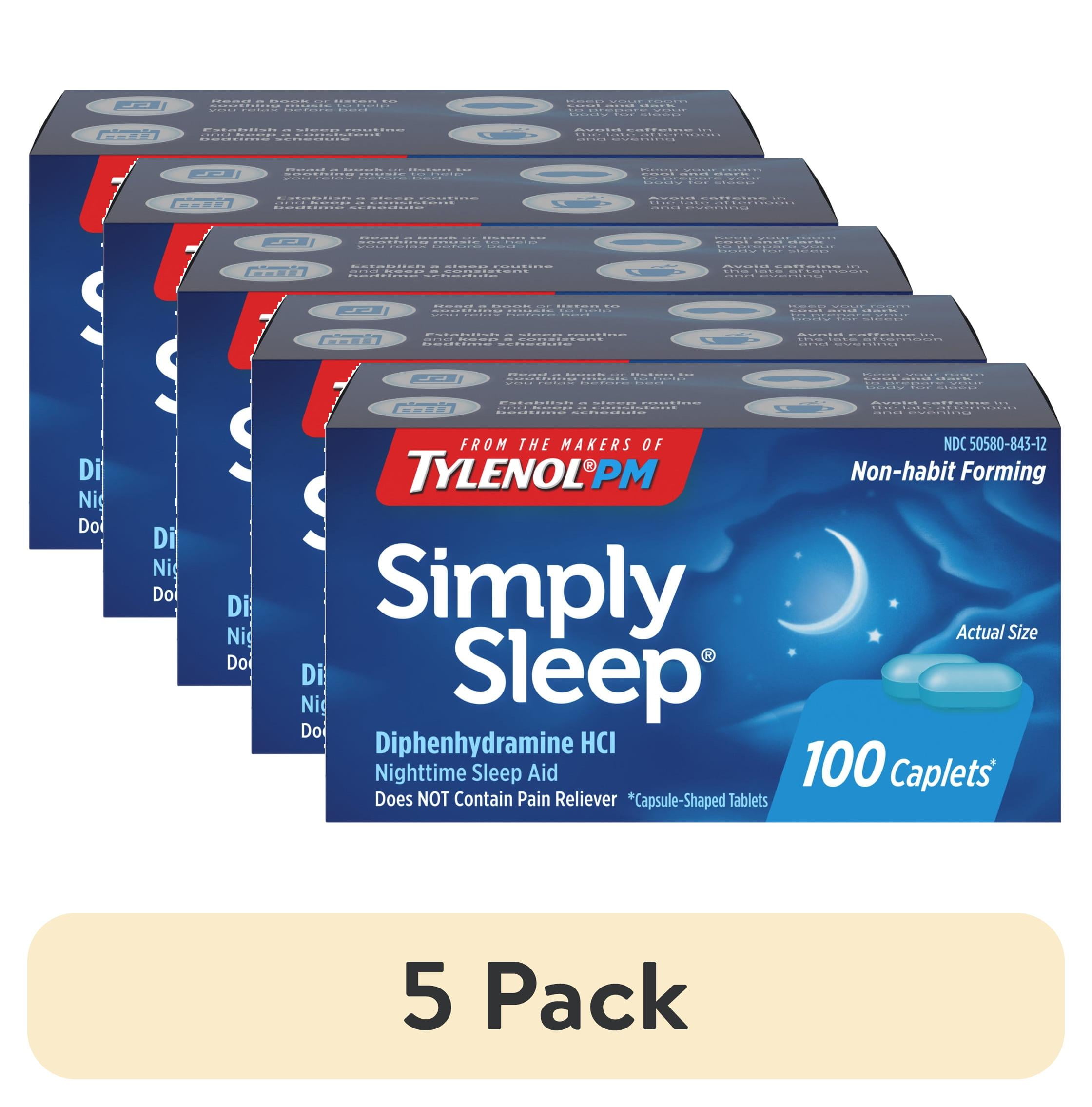 (5 pack) Simply Sleep Non-Habit Forming Nighttime Sleep Aid Caplets ...
