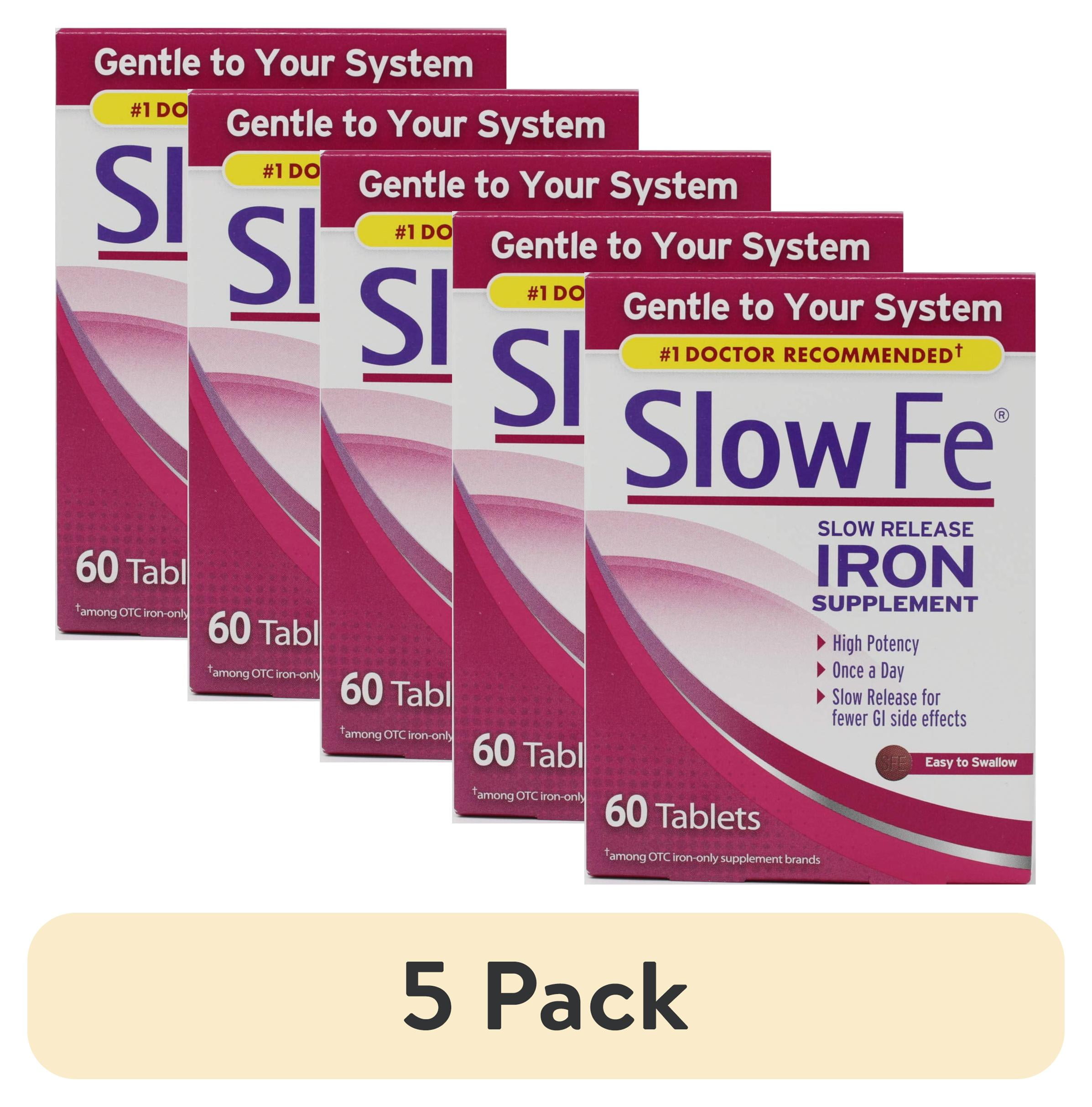 (5 pack) Slow Fe, High Potency Iron 45 mg, Slow Release - 60 Tablets ...