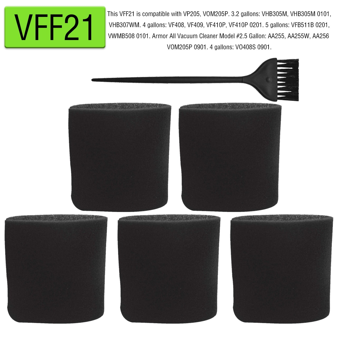 5Pack Vacmaster Foam Sleeve Filter, VFF21 for Wet/Dry Vacuum Cleaners ...