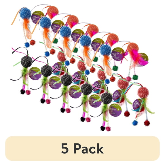 (5 pack) Vibrant Life Mesh Feather Ball Cat Toy, Color May Vary ...