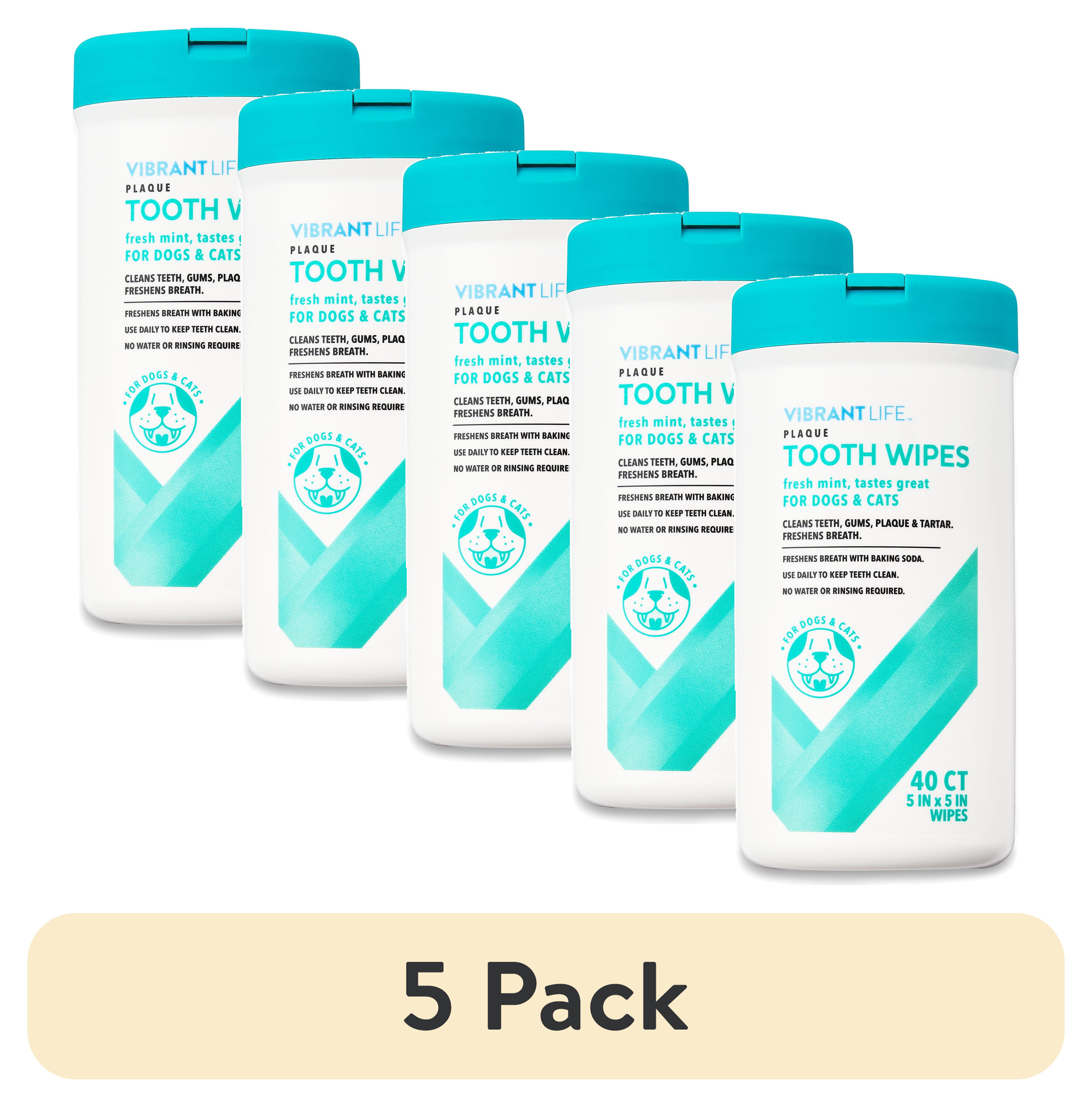 (5 pack) Vibrant Life Plaque Tooth Wipes for Cats & Dogs, 40 Count for ...