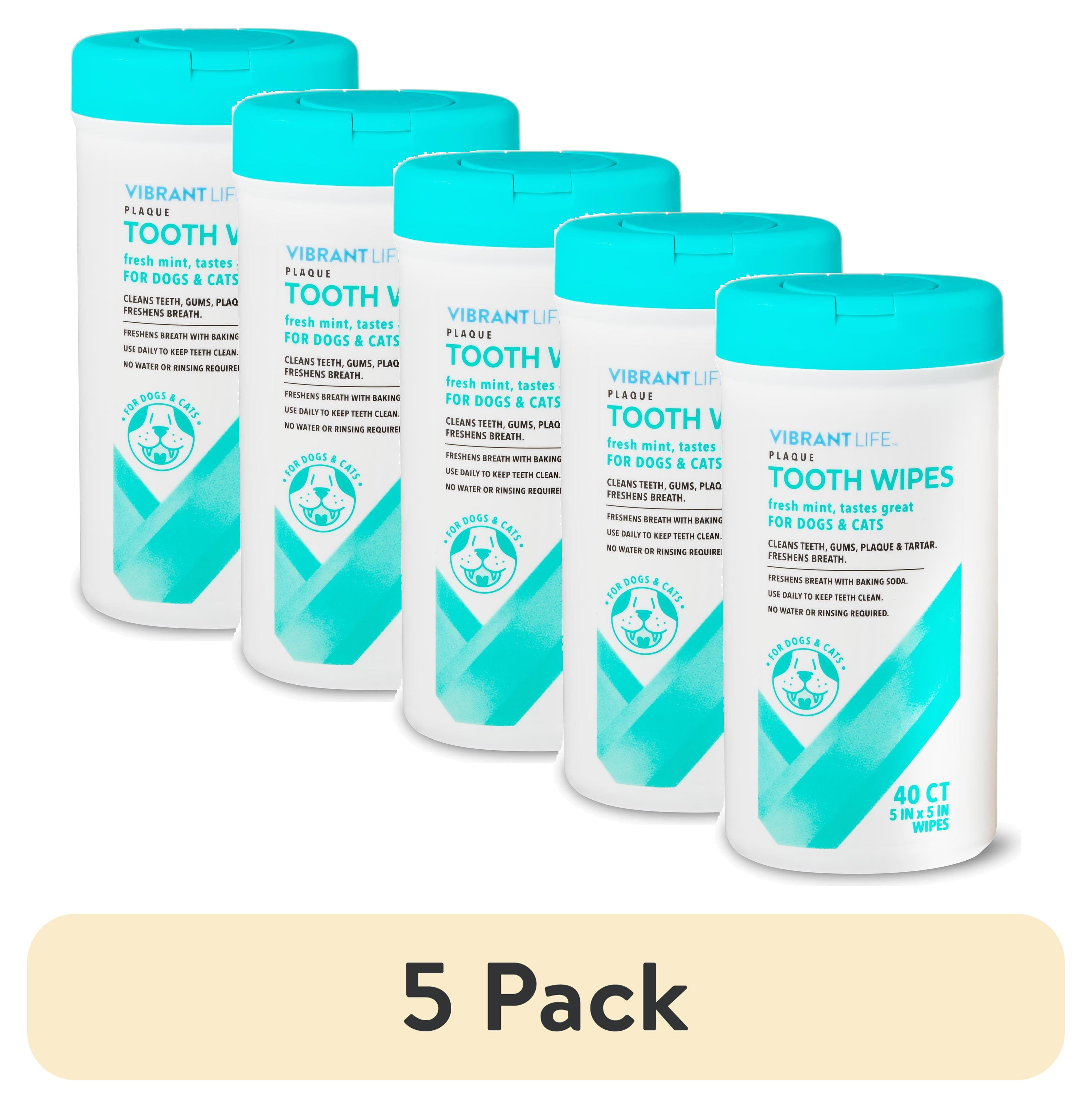 (5 pack) Vibrant Life Plaque Tooth Wipes for Cats & Dogs, 40 Count for ...