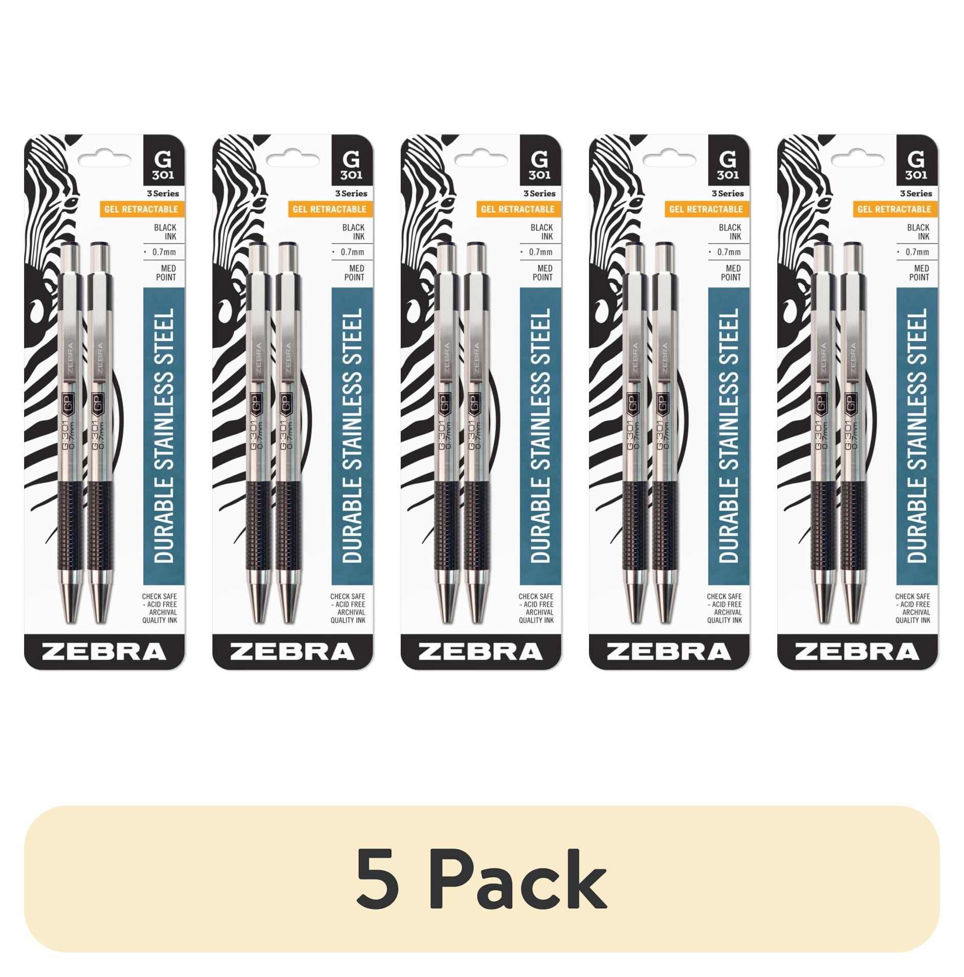 (5 pack) Zebra G-301 Stainless Steel Retractable Gel Pen, 0.7mm, Black ...