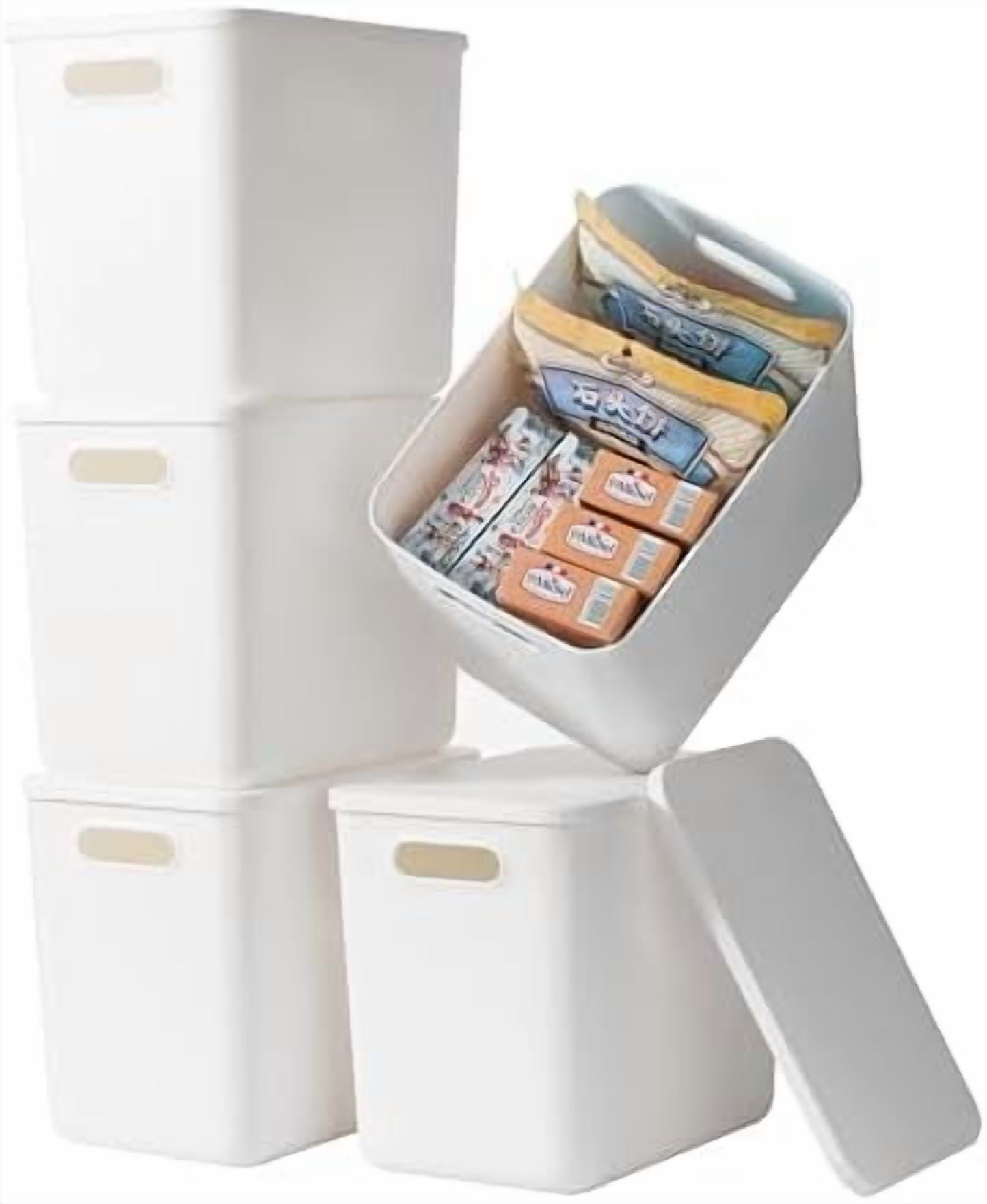 5 pack large plastic White storage bins with Lids, Toy Box Chest with ...