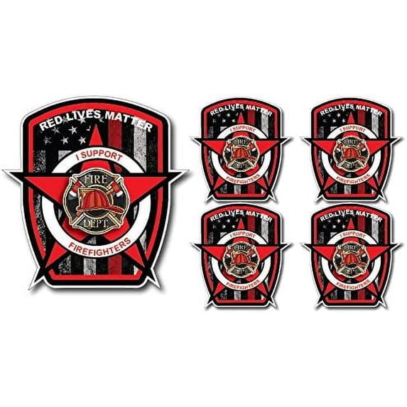 5 pack of Thin Red Line Firefighter Fire Department Fire Truck Red ...