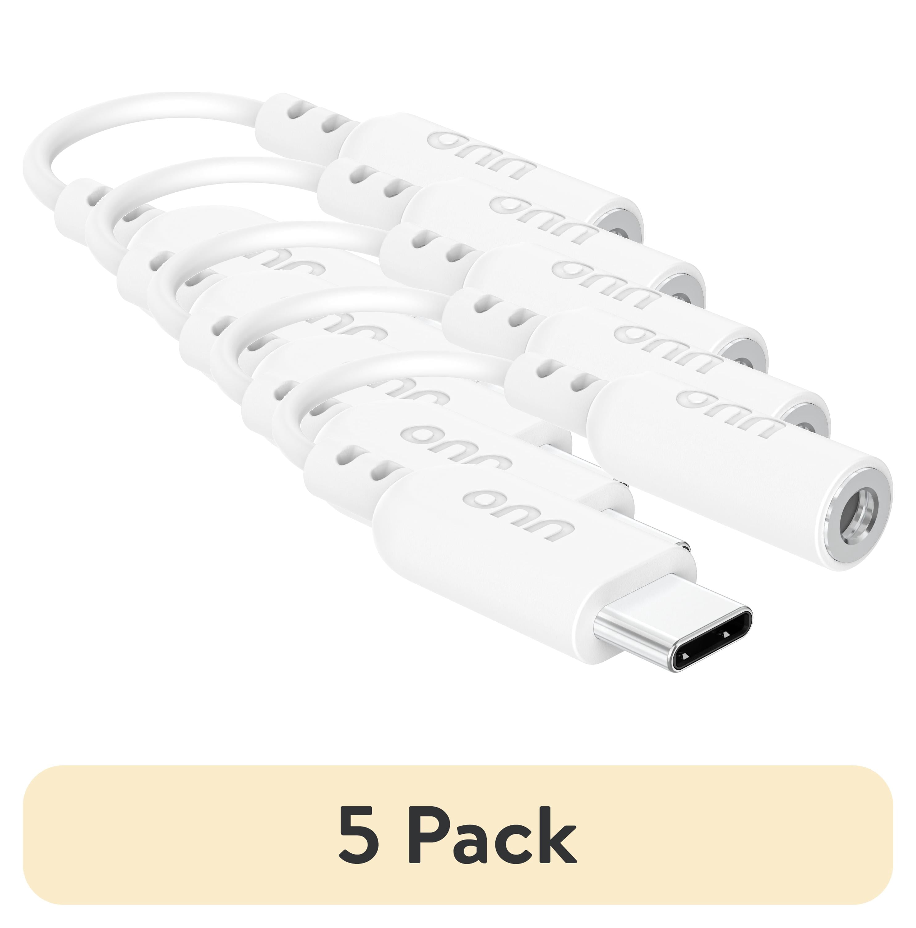 (5 pack) onn USB-C to 3.5 mm AUX Adapter, White - Compatible with ...