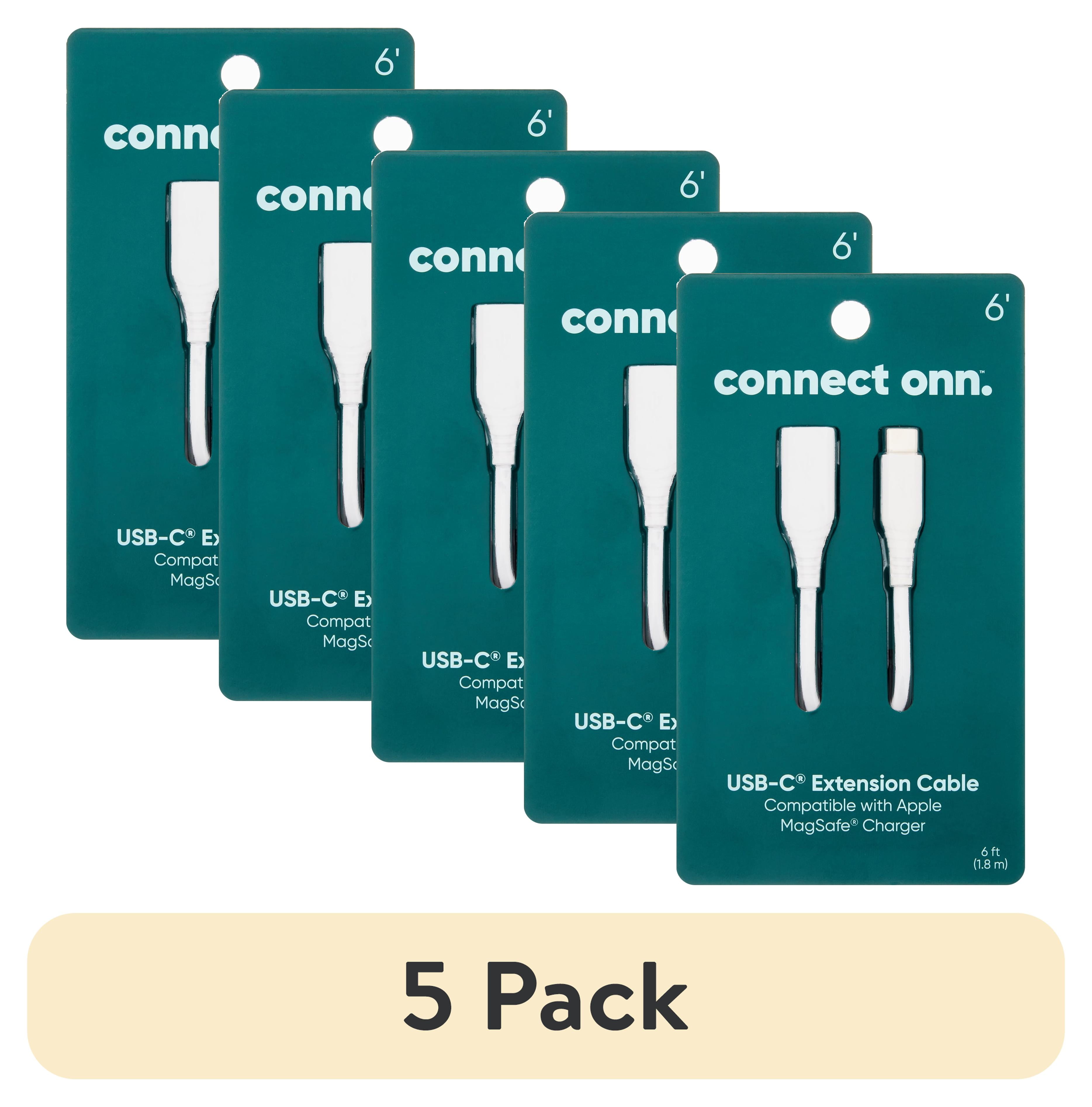 (5 pack) onn 6ft USB-C Female to USB-C Male Extension Cable, White ...