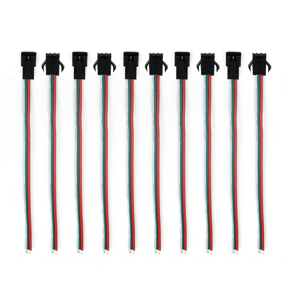 5 Pairs Jstsm 3 Pin Plug Male To Female Wire Connector Led Light With ...