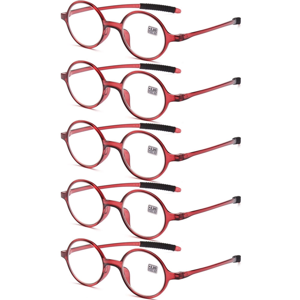 5 pairs Womens Retro Round Red Reading Glasses Mens Classic Flexible ...