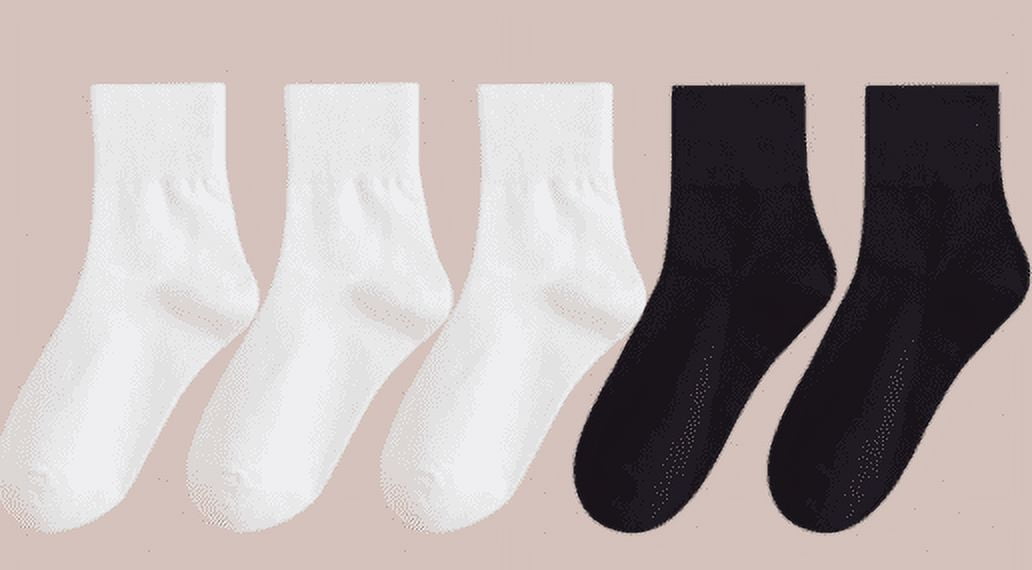 5 pairs of Black/white mid high top socks, sports breathable pure ...