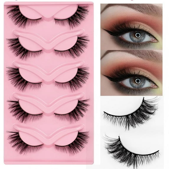 5 pairs of Natural Fluffy False Eyelashes Wispy Lashes D Volume Strip ...